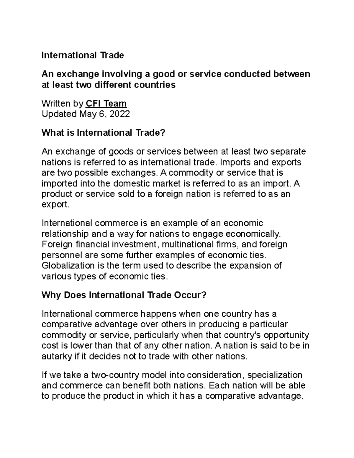 International Trade Define - International Trade An exchange involving ...