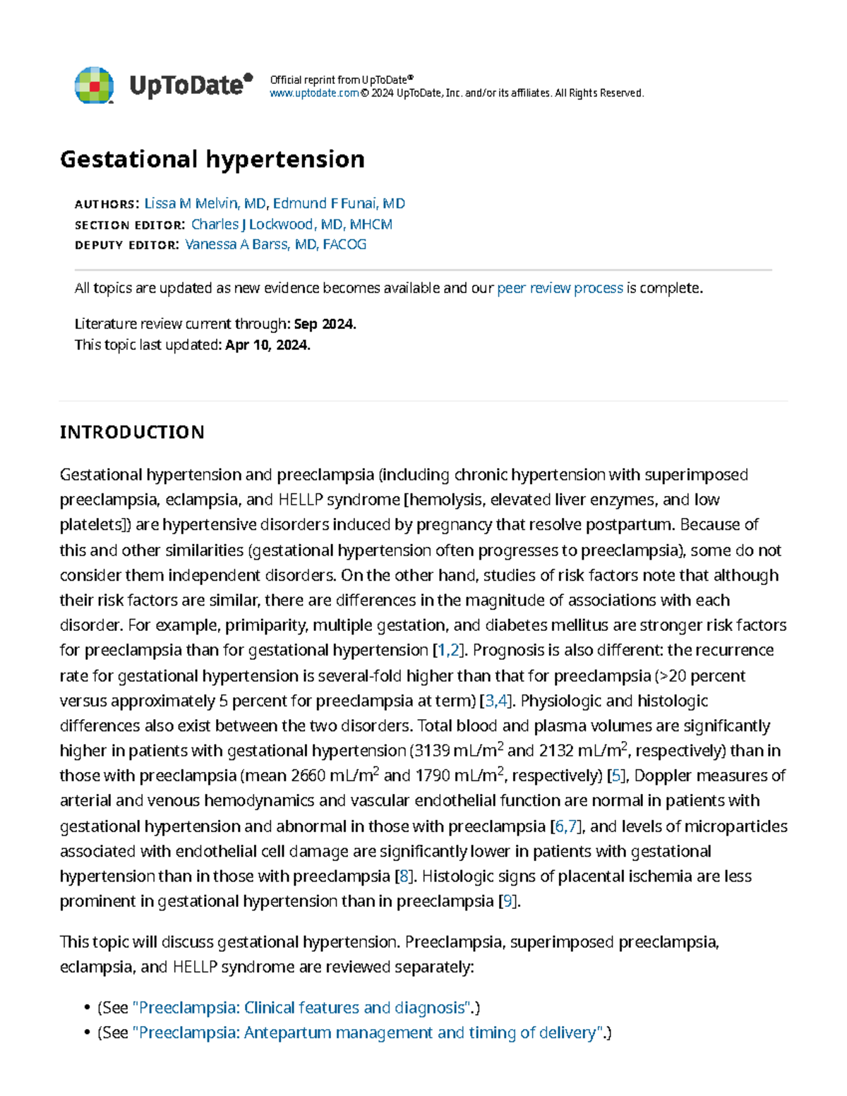 Gestational hypertension - Up To Date - Official reprint from UpToDate ...
