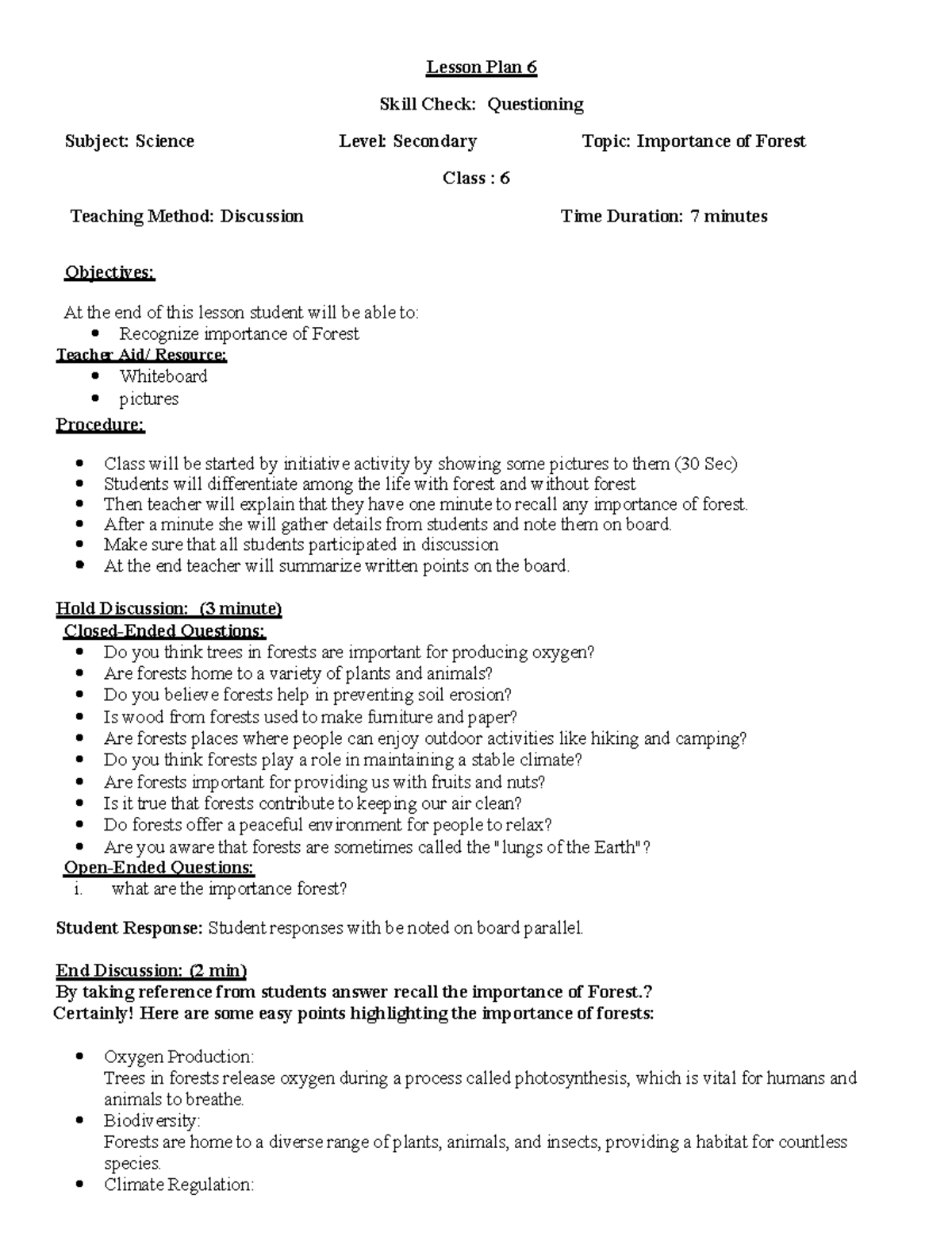 Lesson Plan 6 - After a minute she will gather details from students ...