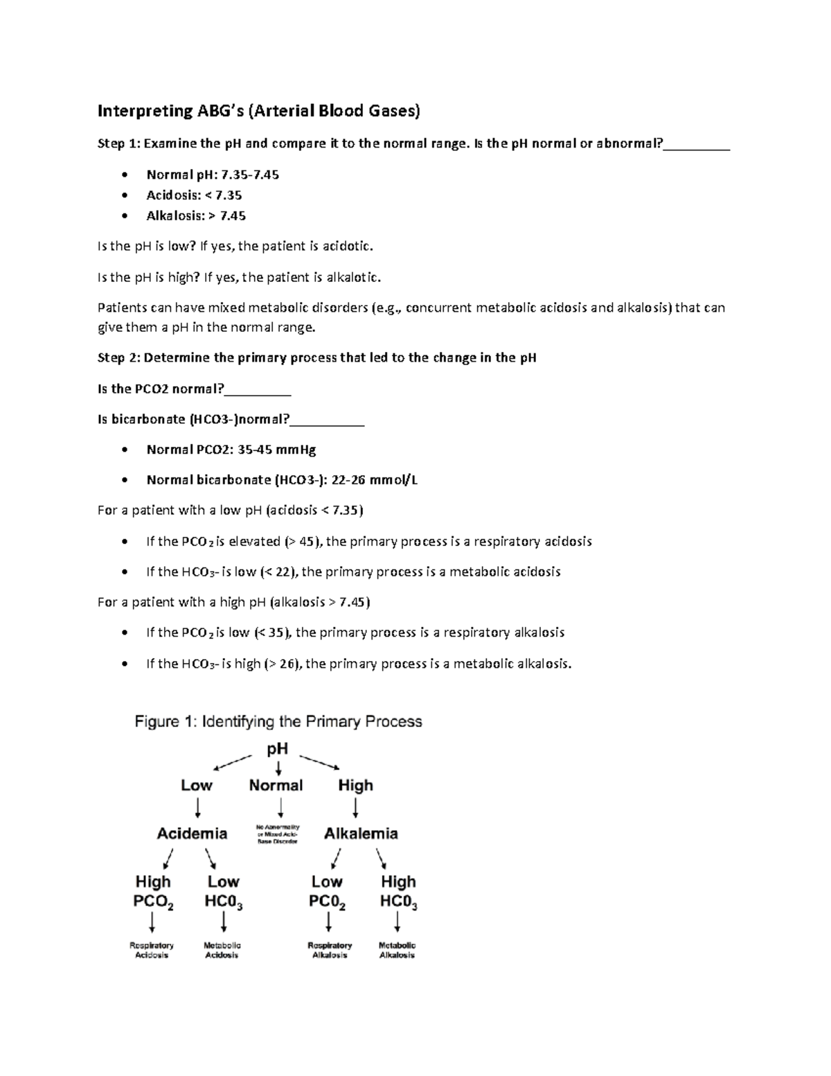 ABG Cheat Sheet - Helpful notes. - Interpreting ABG’s (Arterial Blood ...