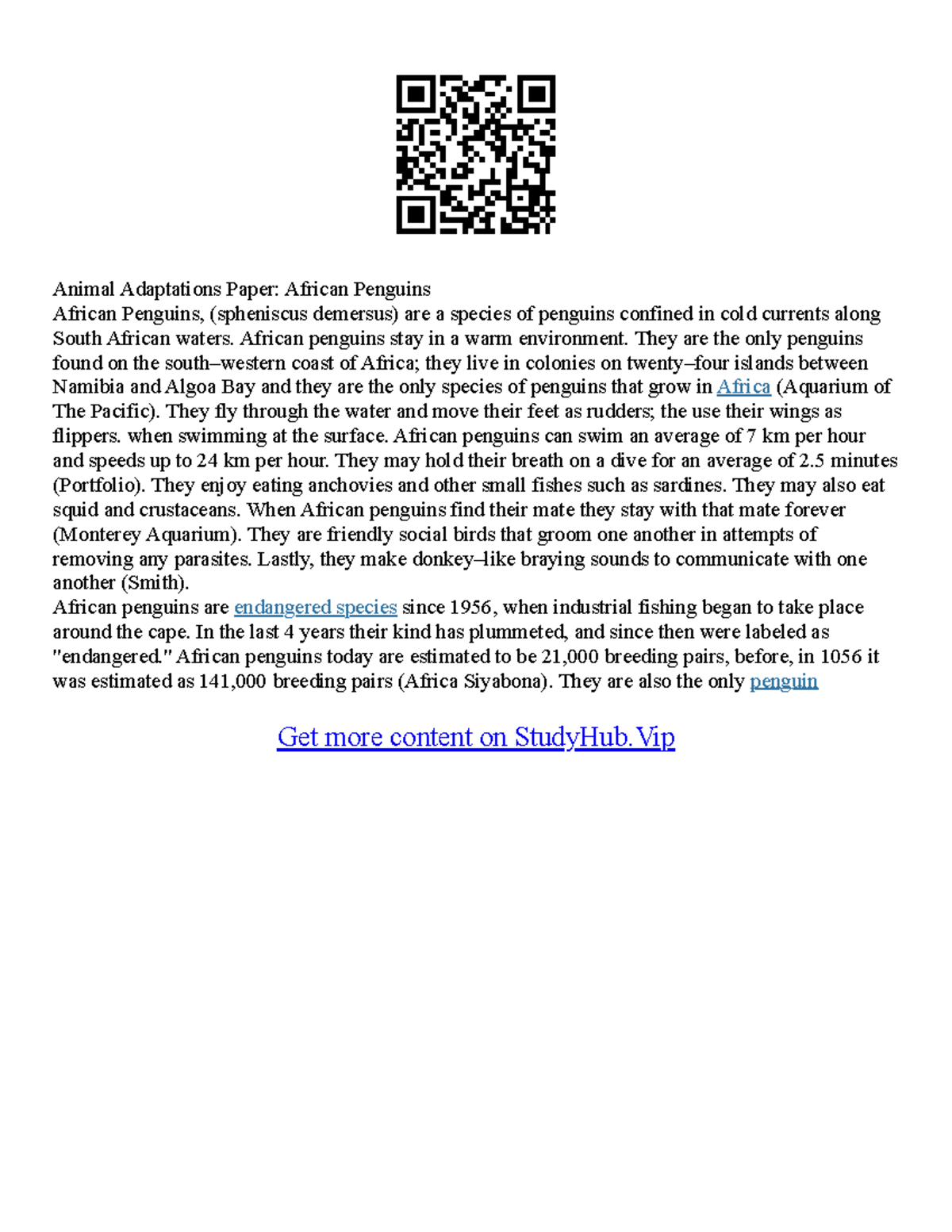 Essay On Penguins - Animal Adaptations Paper: African Penguins African ...