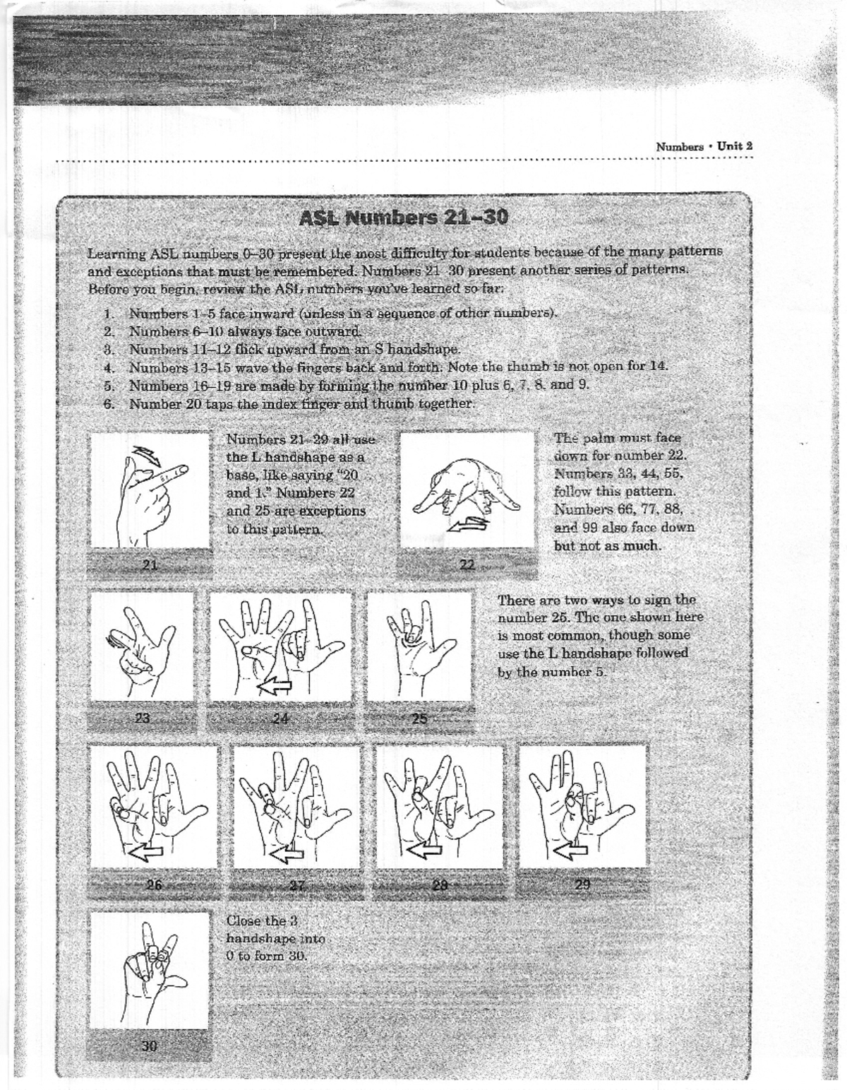 ASL Numbers 21 30 Review Period 7 40 Students ASL Class Period 1 30