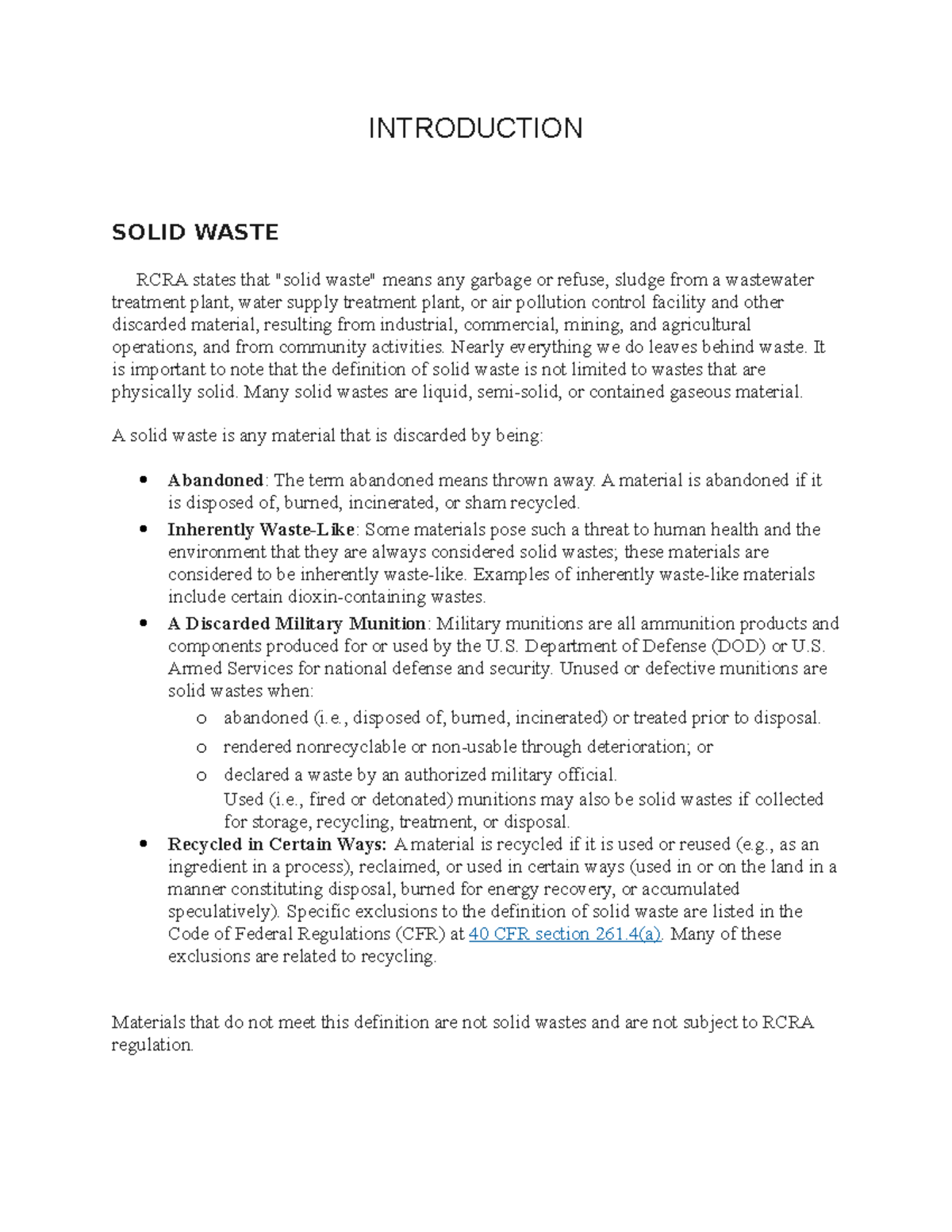 solid and hazard - INTRODUCTION SOLID WASTE RCRA states that "solid ...