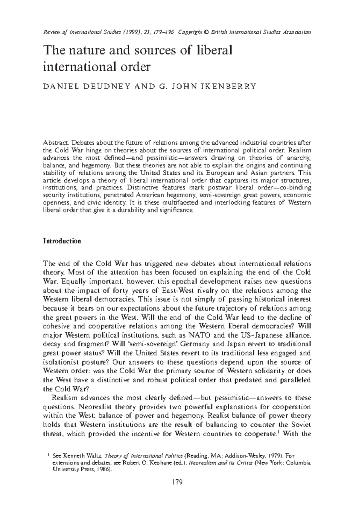 The nature and sources of liberal international order - Review of ...