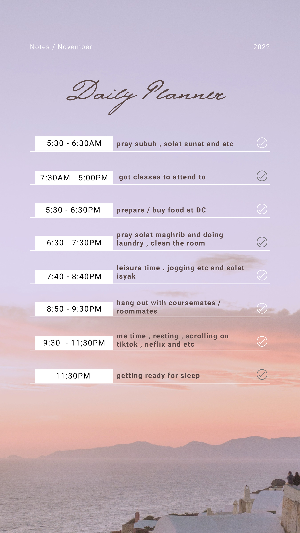 TIME Table UED 102 - CDV - 5:30 - 6:30AM Notes / November 2022 Daily ...