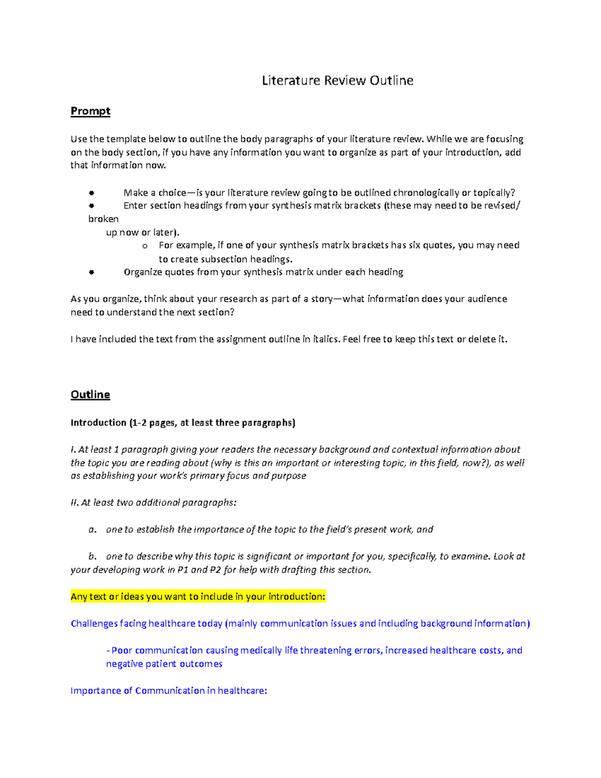 FK PB#8 Literature Review Outline - Literature Review Outline Prompt ...