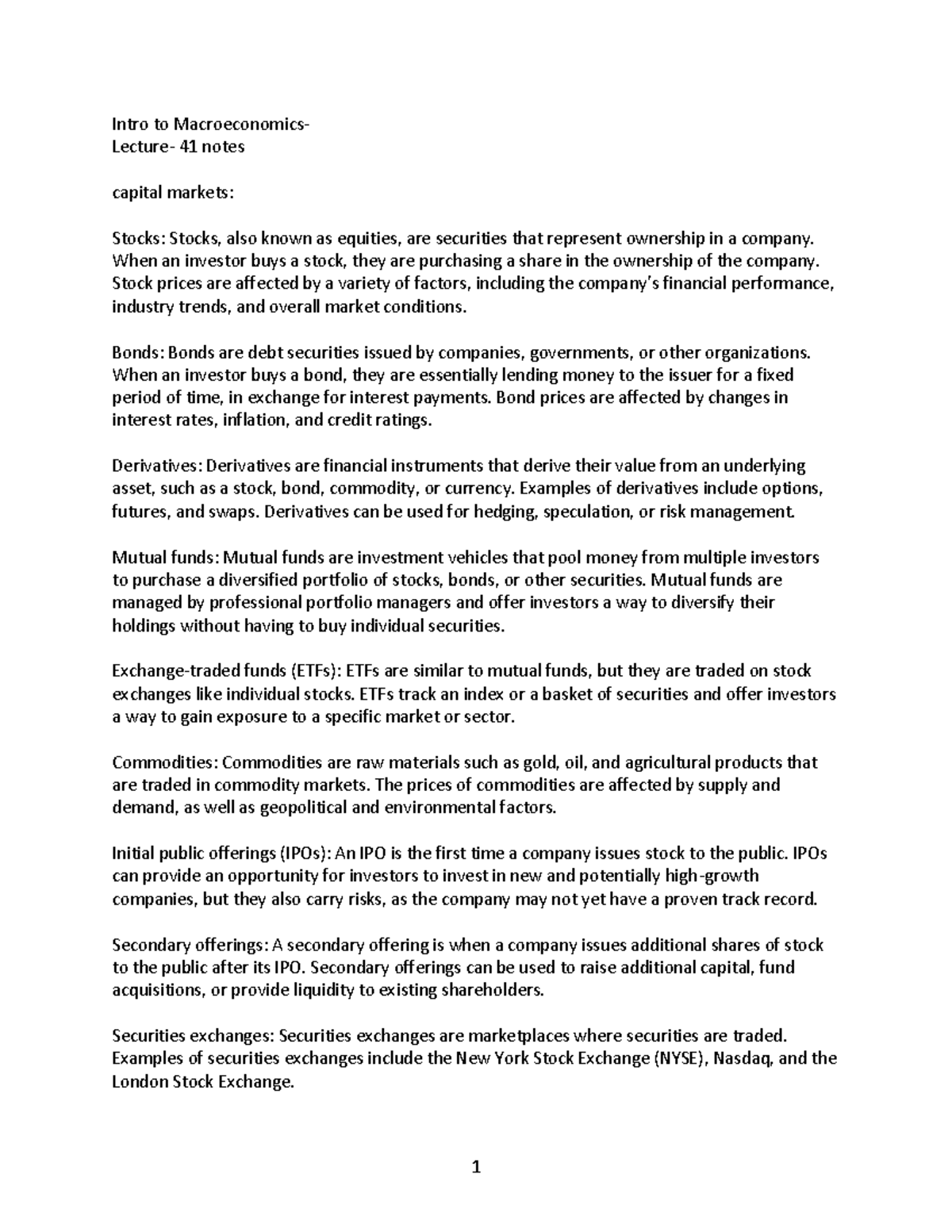 Intro to Macroeconomics, lecture-41 notes - 1 Intro to Macroeconomics ...