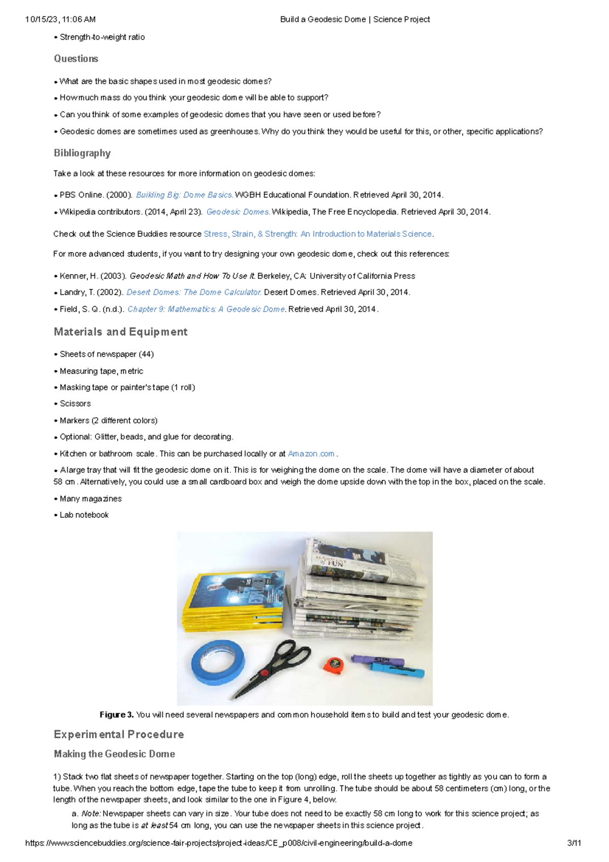 Build a Geodesic Dome Science Project - Strength-to-weight ratio ...