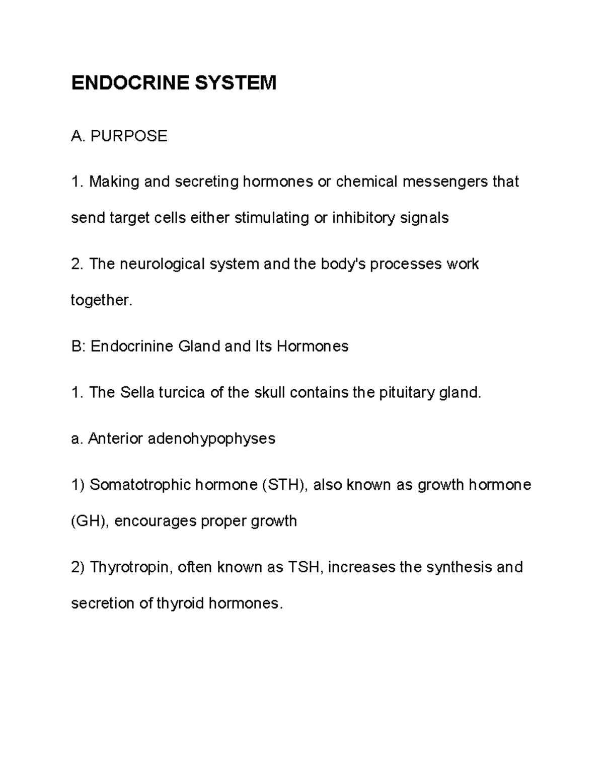 Endocrine System - Notes - ENDOCRINE SYSTEM A. PURPOSE Making and ...