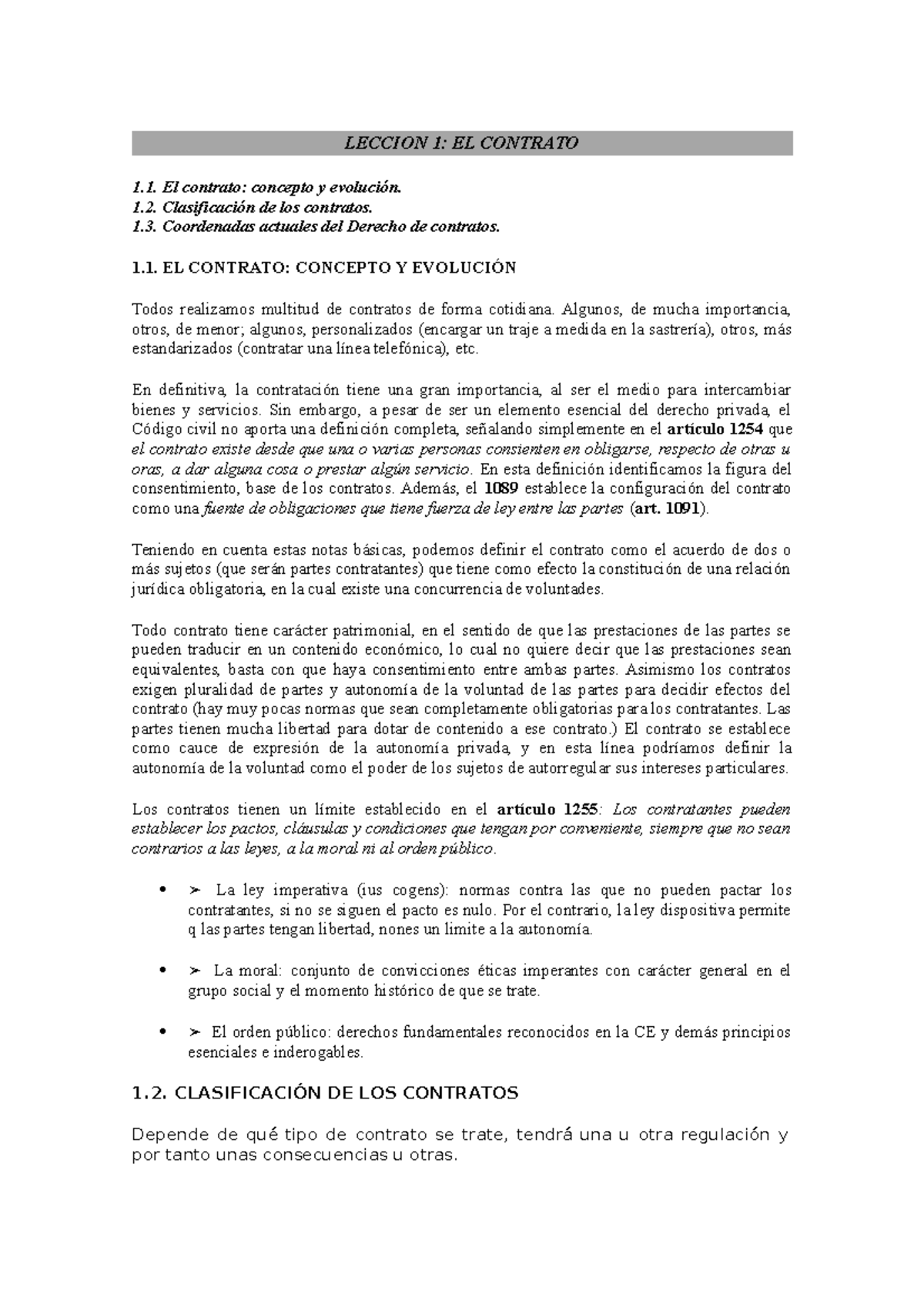 Apuntes definitivos contratos - LECCION 1: EL CONTRATO El contrato ...