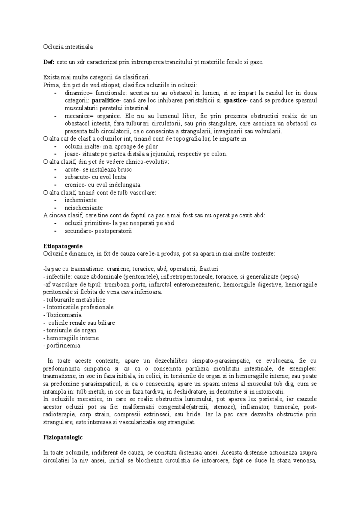Curs 13 - Ocluzia-intestinala - Ocluzia intestinala Def: este un sdr ...