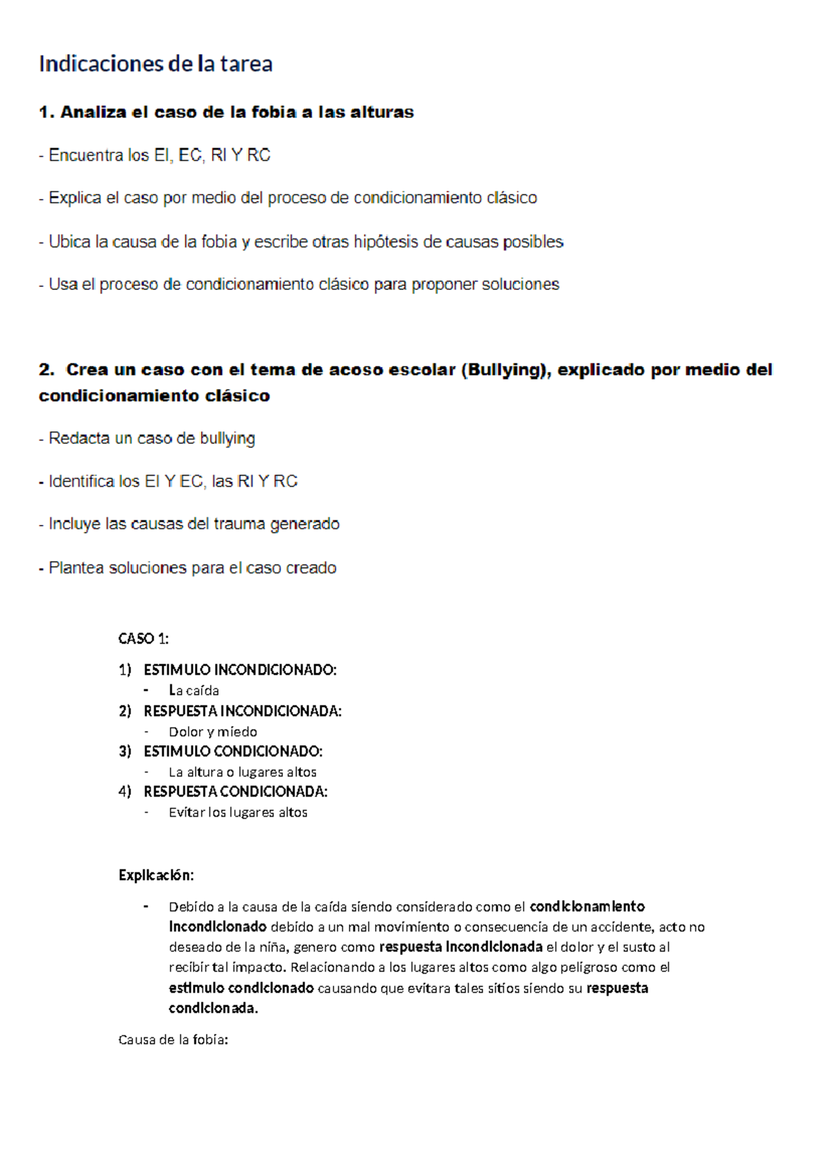 CASO 1 - CASO 1: 1) ESTIMULO INCONDICIONADO: La caída RESPUESTA ...