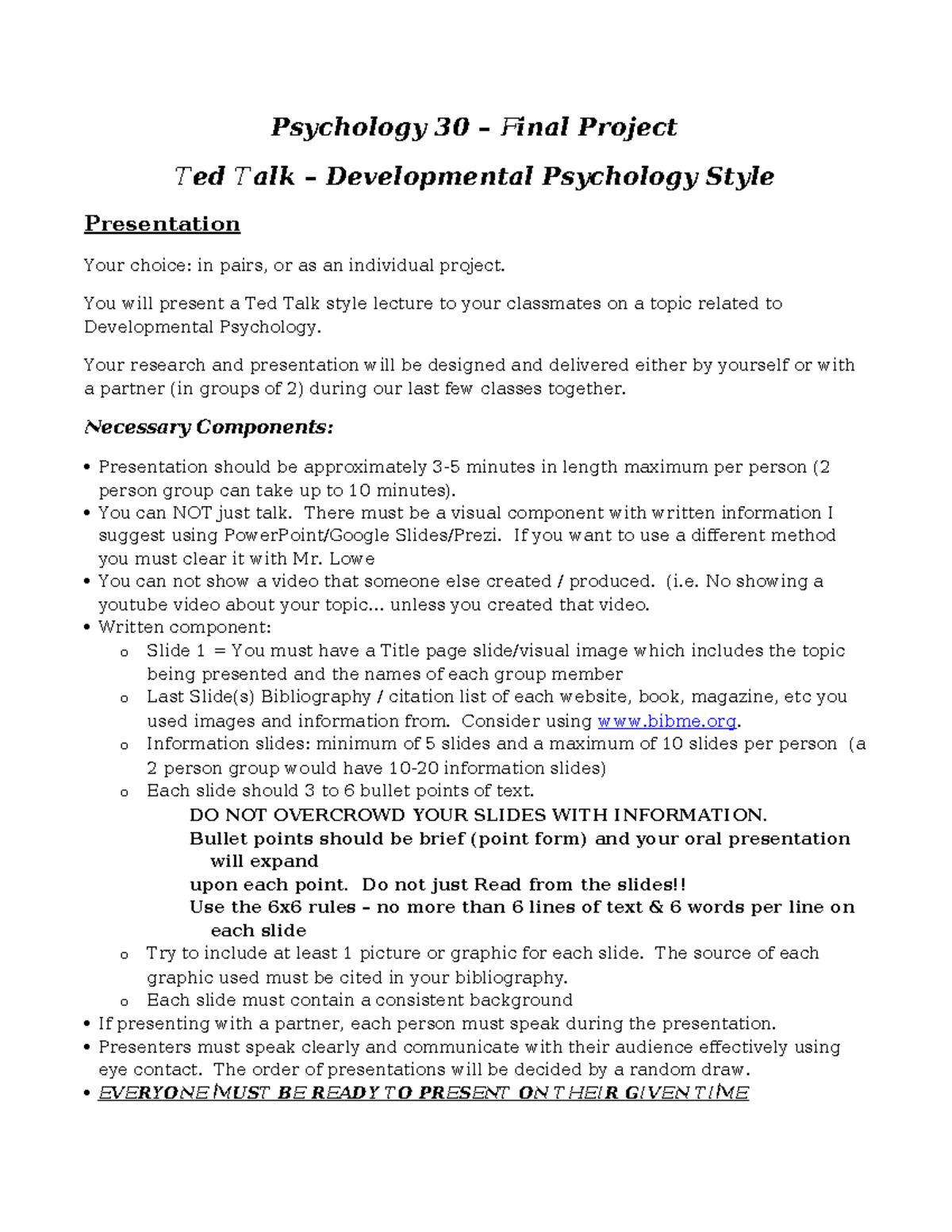 Psychology 30 final assessment 2023 - Psychology 30 – Final Project Ted ...