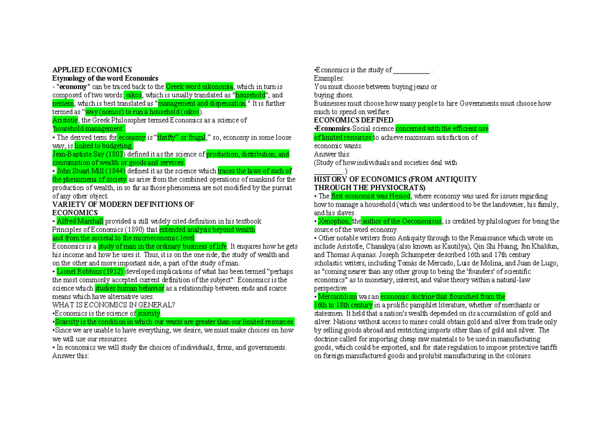 Applied Economics reviewer - APPLIED ECONOMICS Etymology of the word ...