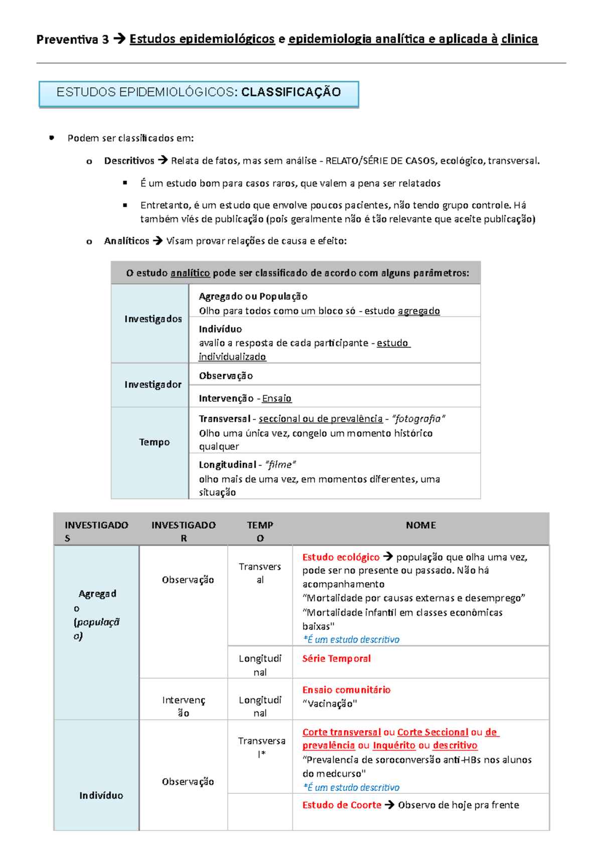 3 - Estudos Epidemiológicos I - Preventiva 3 Estudos epidemiológicos e ...