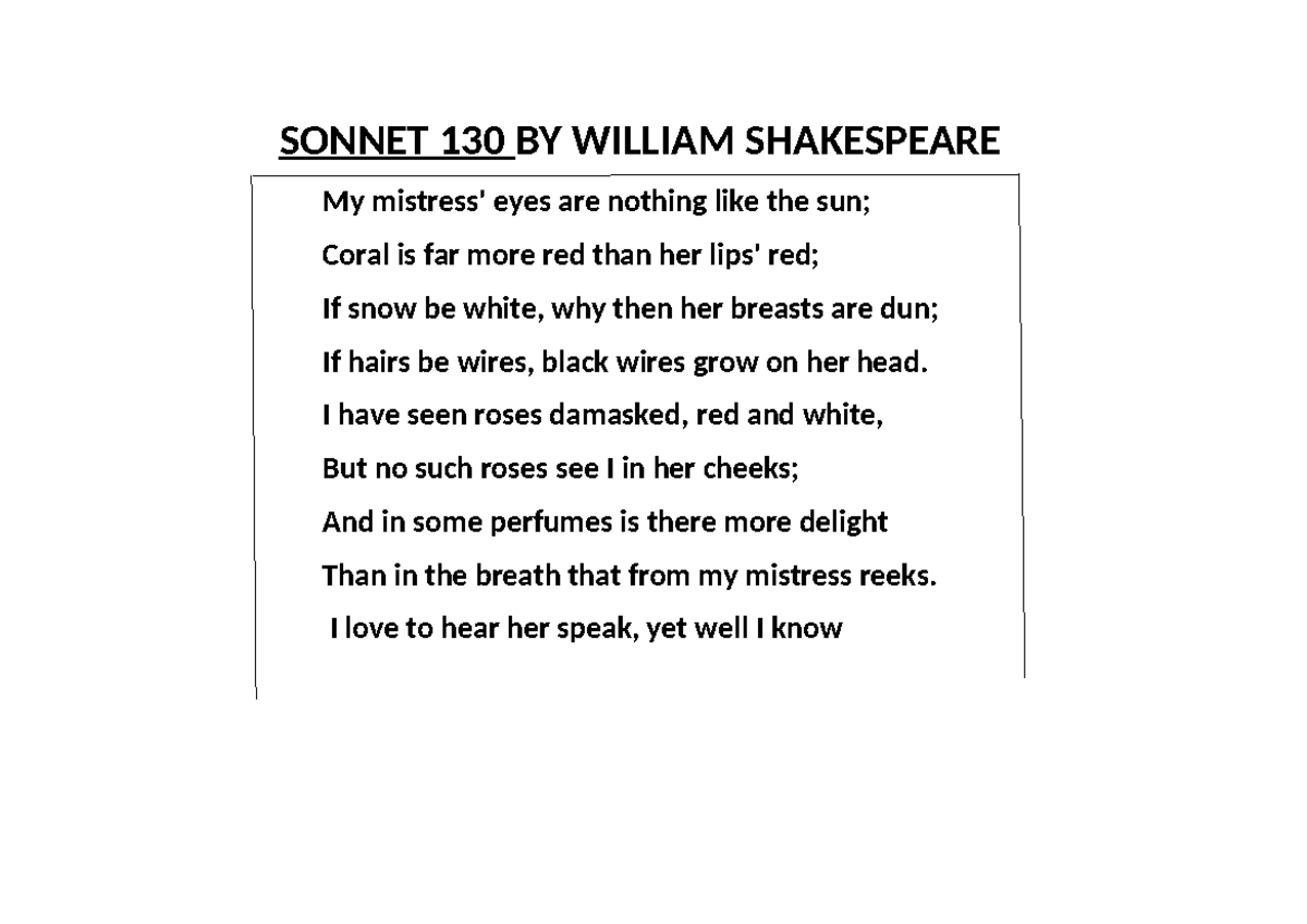 First 3 poems for 2024(South African schools, grade 12) - SONNET 130 BY ...
