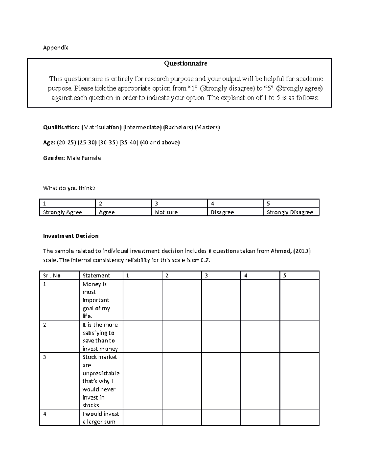 Questionnaire bilal - Notes - Appendix Questionnaire This questionnaire ...