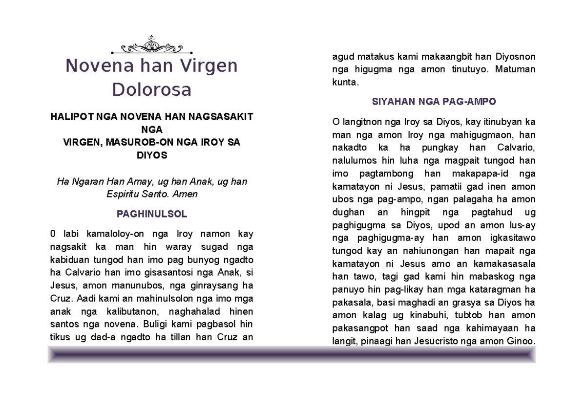 Novena han Virgen Dolorosa-WPS Office - Novena han Virgen Dolorosa HALIPOT NGA NOVENA HAN ...