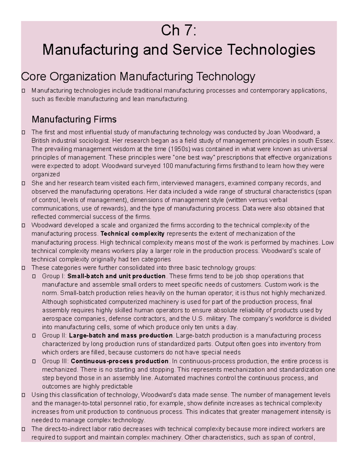Ch 7 Manufacturing and Service Technologies - Manufacturing Firms 🐀 The ...