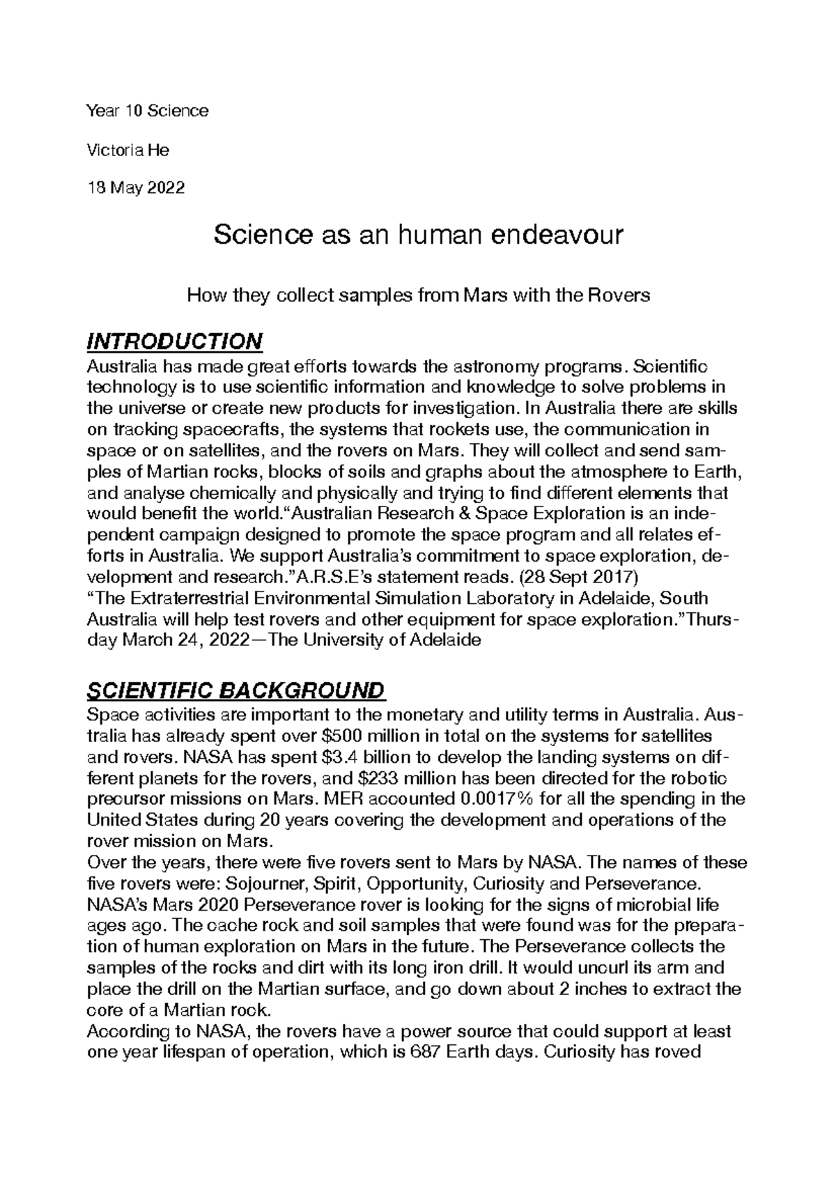 Science SHE task- Science as a human endeavour PDF - Year 10 Science ...