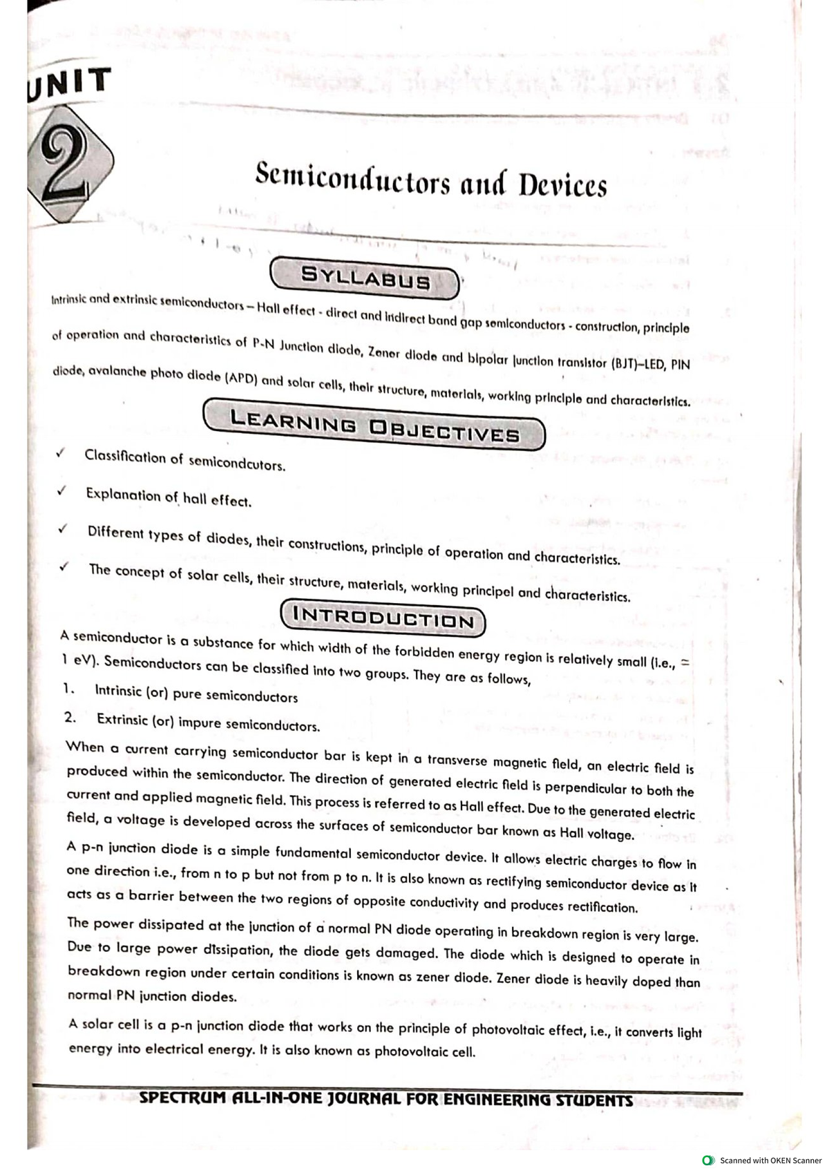 AP 2nd - Appiled physises - UNIT Semiconductors and Devices SYLLABUS Intrinsic and extrinsic ...