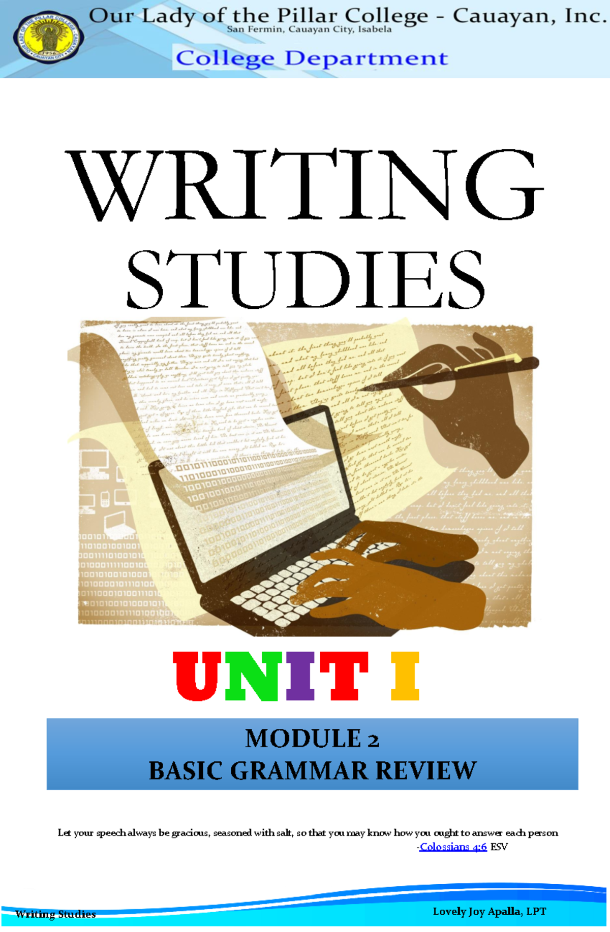 ENG 10 Module 2 - None. - WRITING STUDIES UNIT I MODULE 2 BASIC GRAMMAR ...