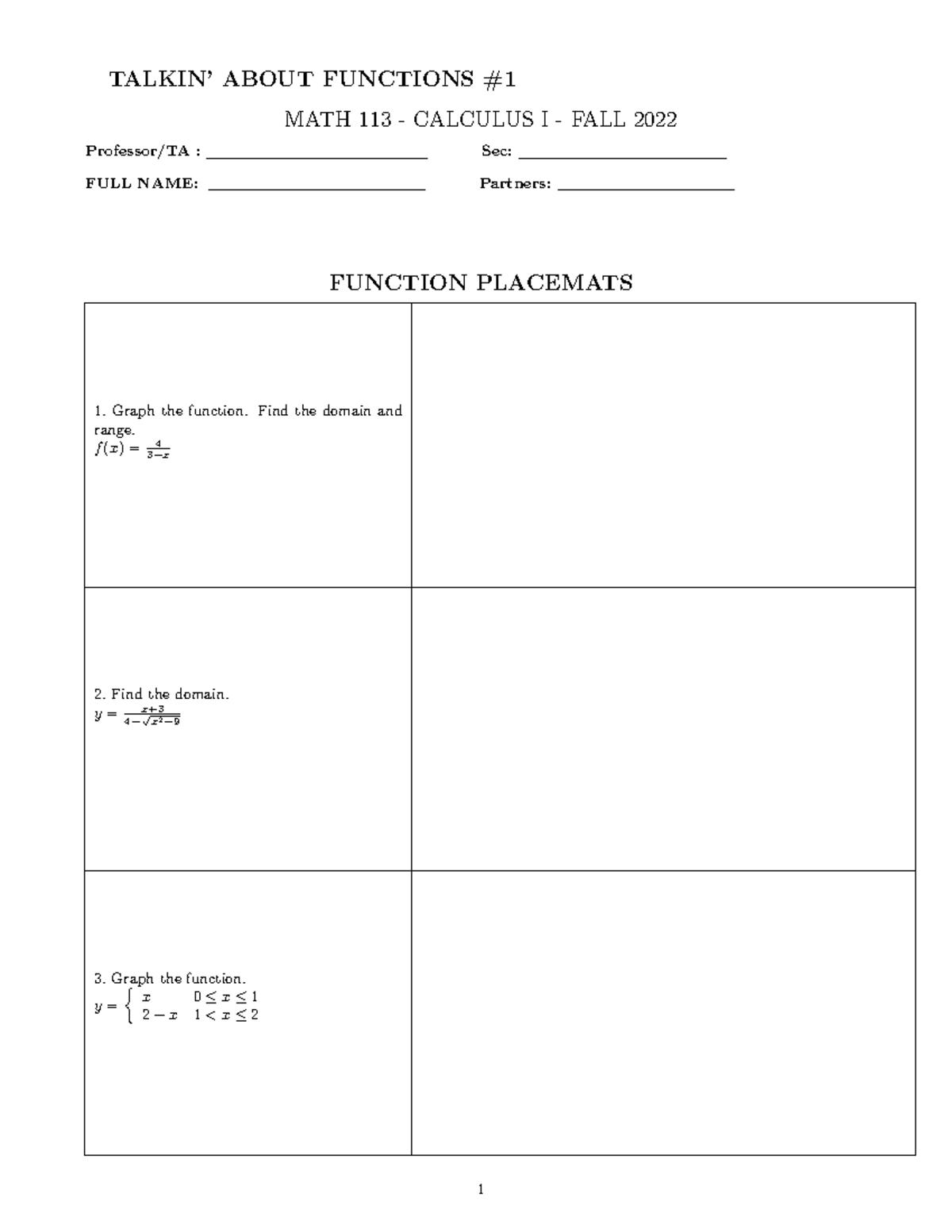 Worksheet 1 - Jack O'Brien - TALKIN’ ABOUT FUNCTIONS MATH 113 ...
