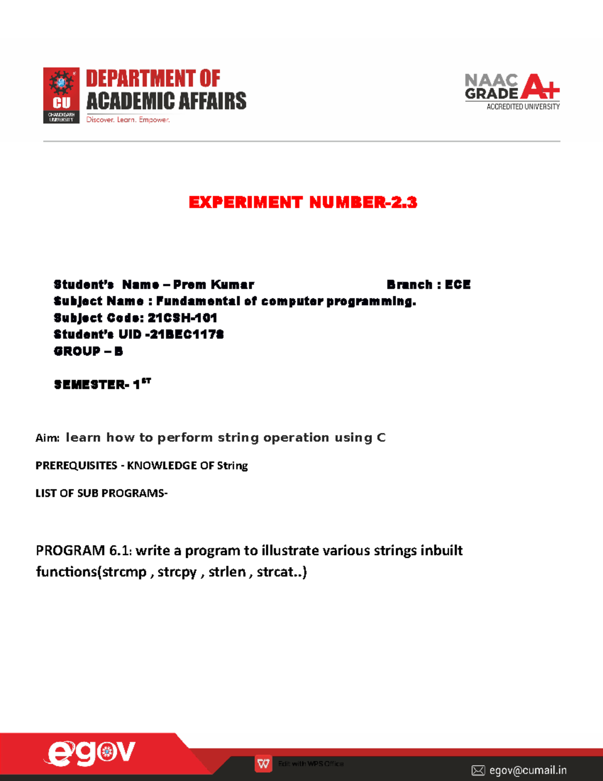 2.3 Write a program which implements the working of all - EXPERIMENT ...