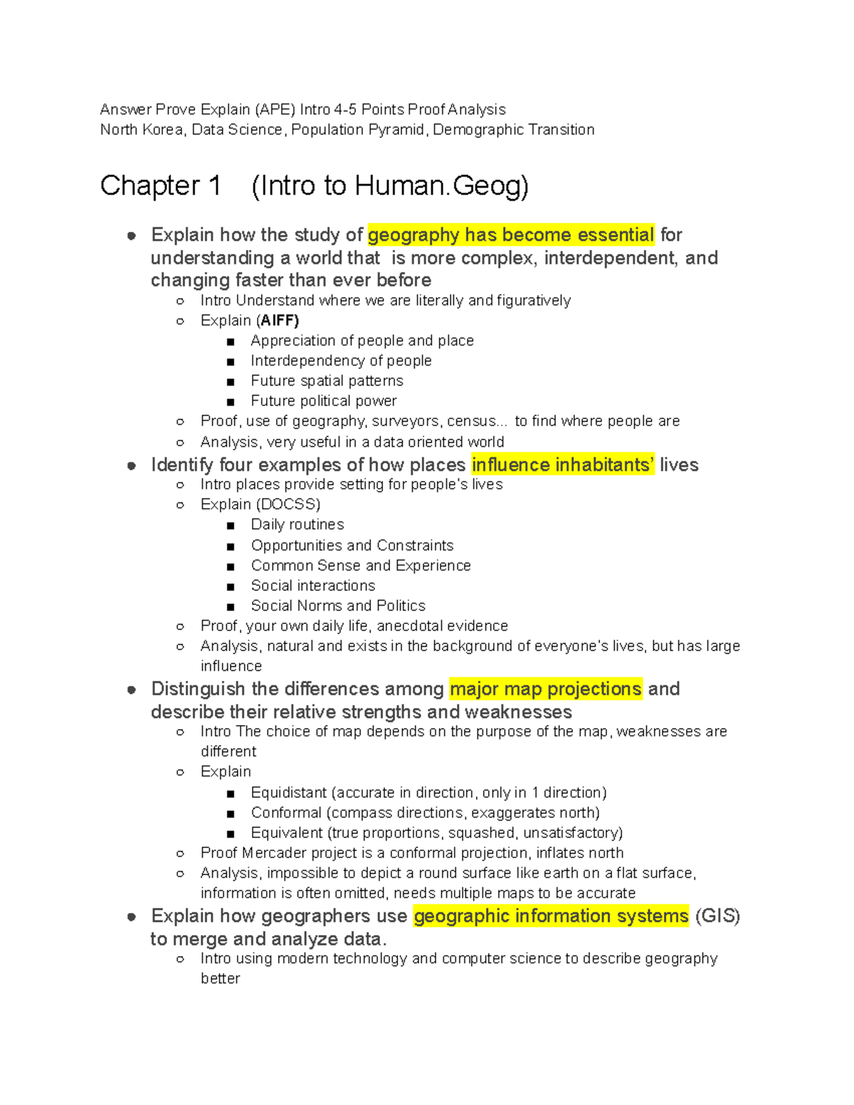 Geog 101 Quiz 1 Summaries - Answer Prove Explain (APE) Intro 4-5 Points ...