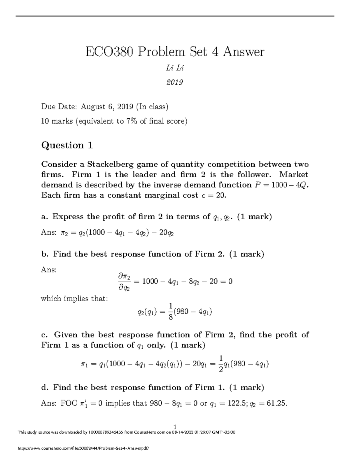 Problem Set 4 Answer - ECO380 Problem Set 4 Answer Li Li 2019 Due Date ...