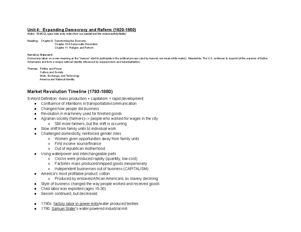 Unit 4 Expanding Democracy and Reform (1820-1850) - Unit 4: Expanding ...