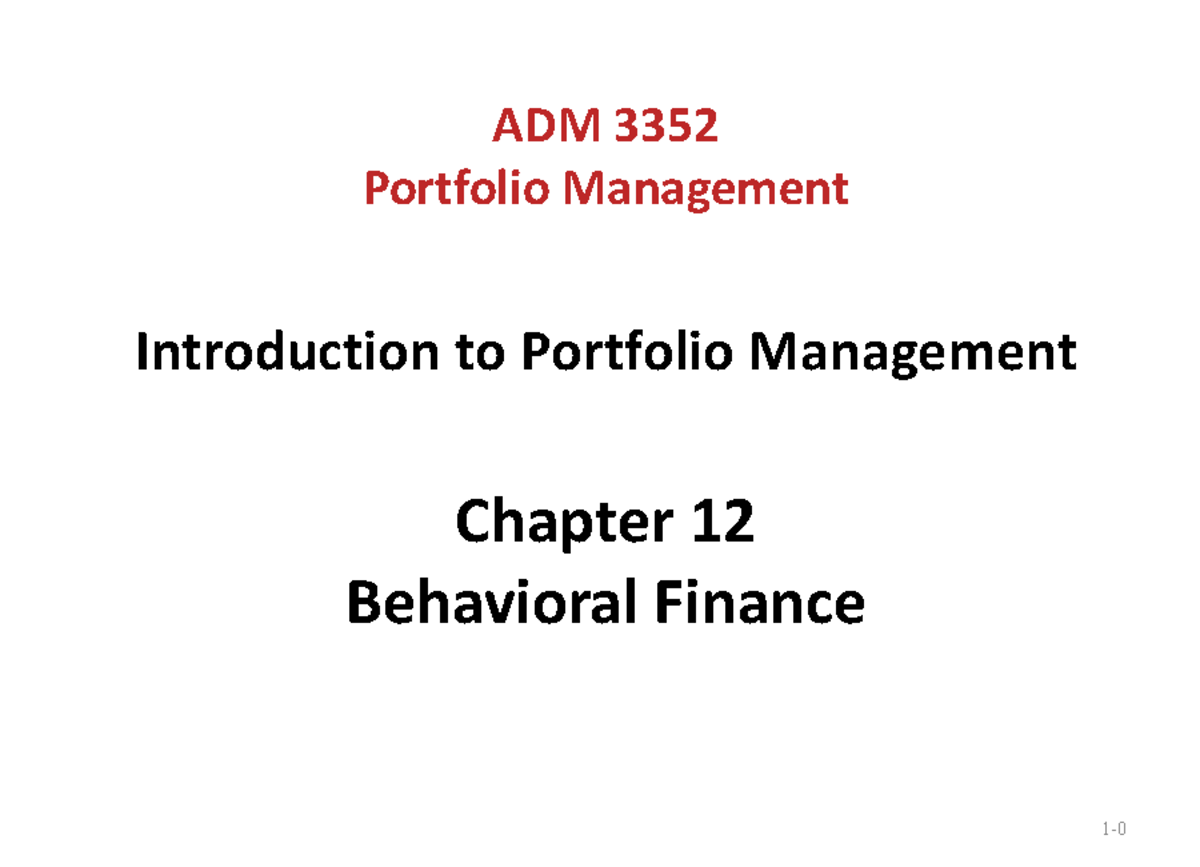 Chapter 12 - Portfolio Management - ADM 3352 Portfolio Management ...