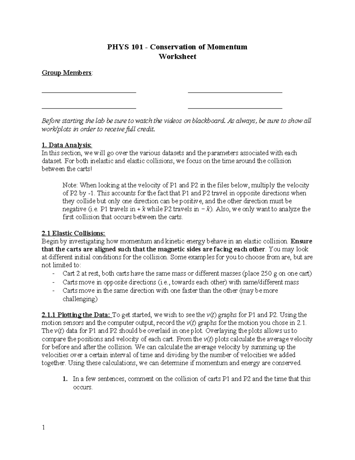 PHYS 101 Lab 4 Worksheet v010522(1) - PHYS 101 - Conservation of ...