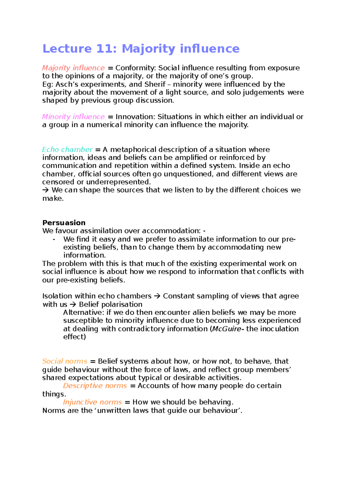Lecture 11- Majority influence - Lecture 11: Majority influence ...