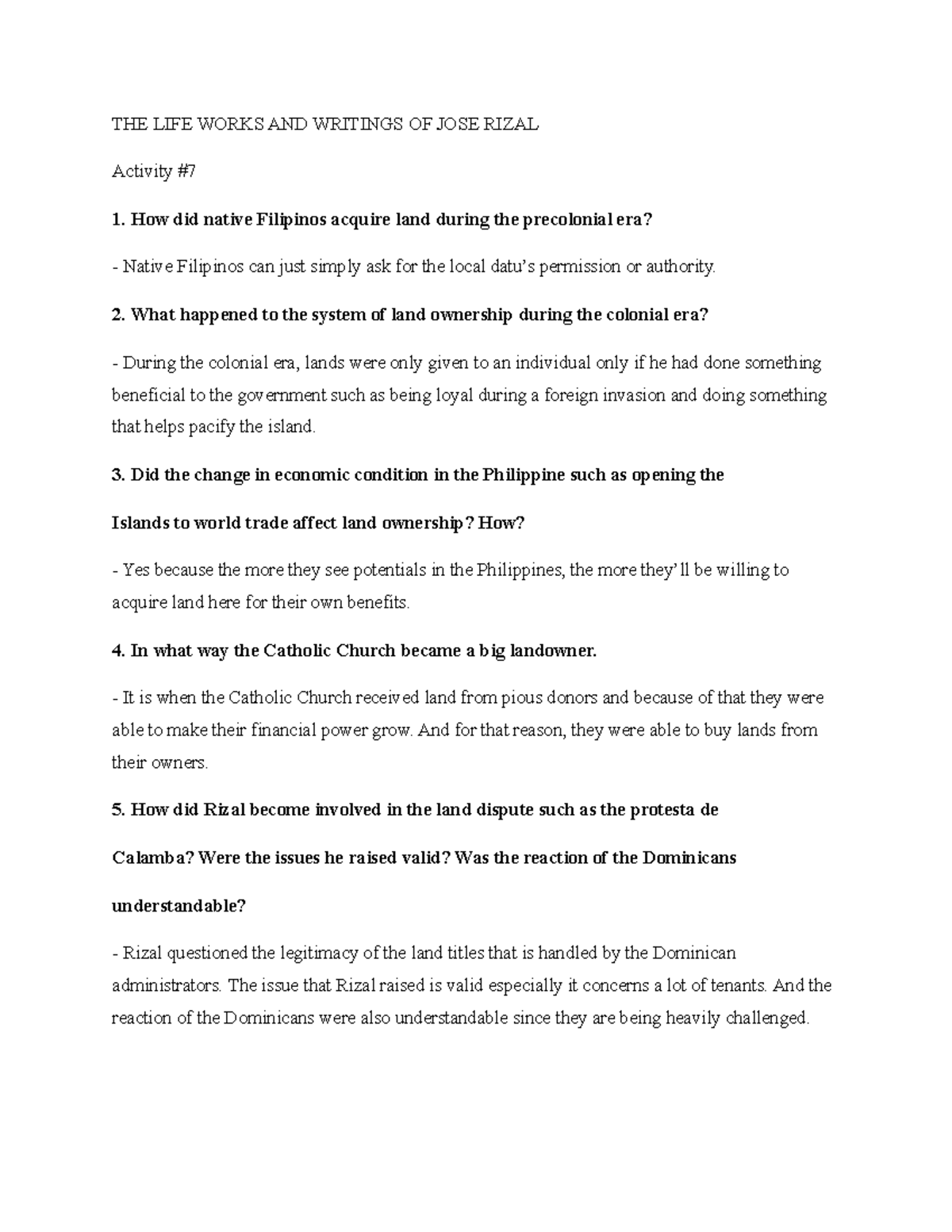 R7 - R7 RIZAL - THE LIFE WORKS AND WRITINGS OF JOSE RIZAL Activity ...