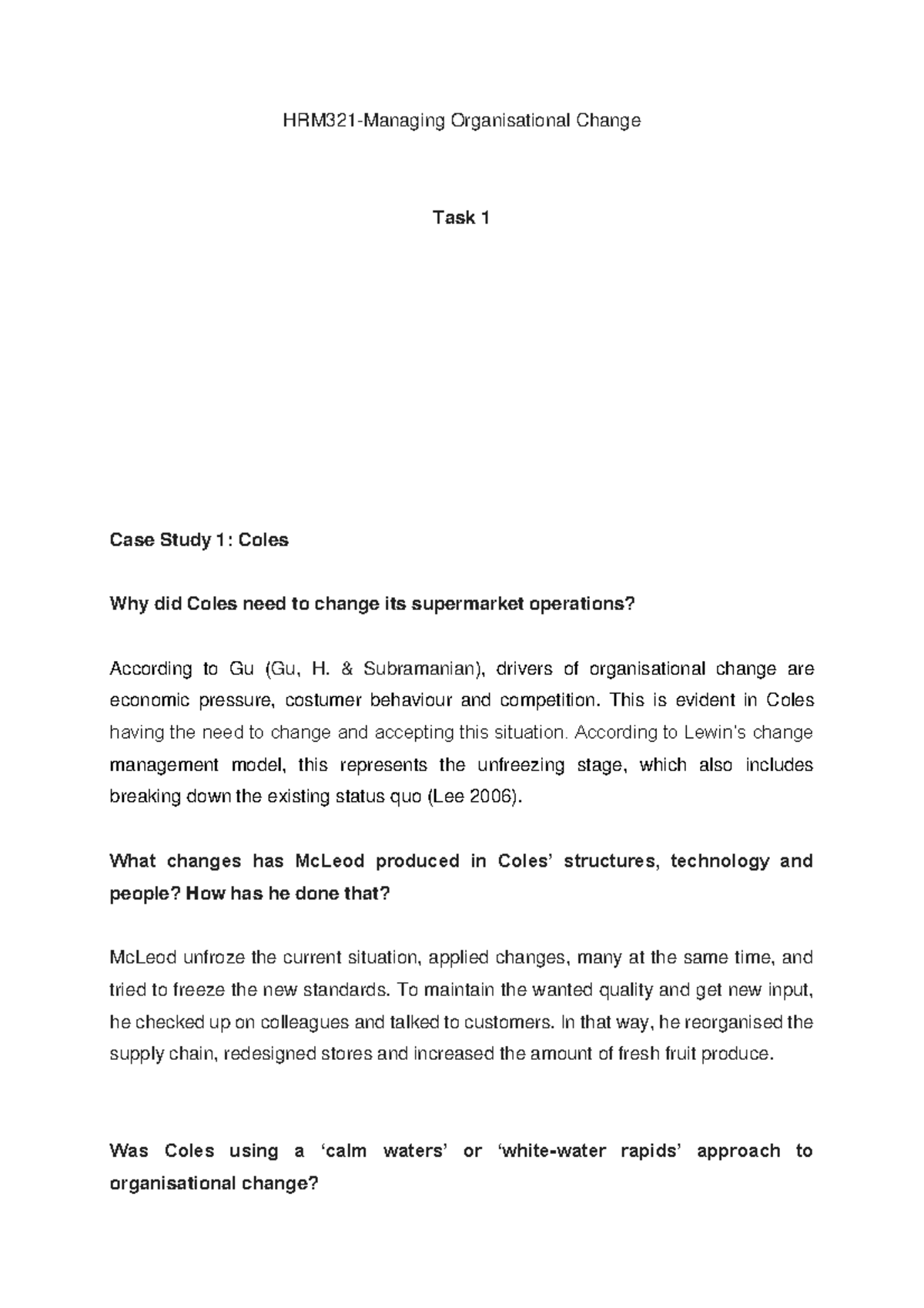 HRM321 USC TASK 1 Assignment HRM321 Managing Organisational Change hrm321-usc-task-1-assignment-hrm321-managing-organisational-change