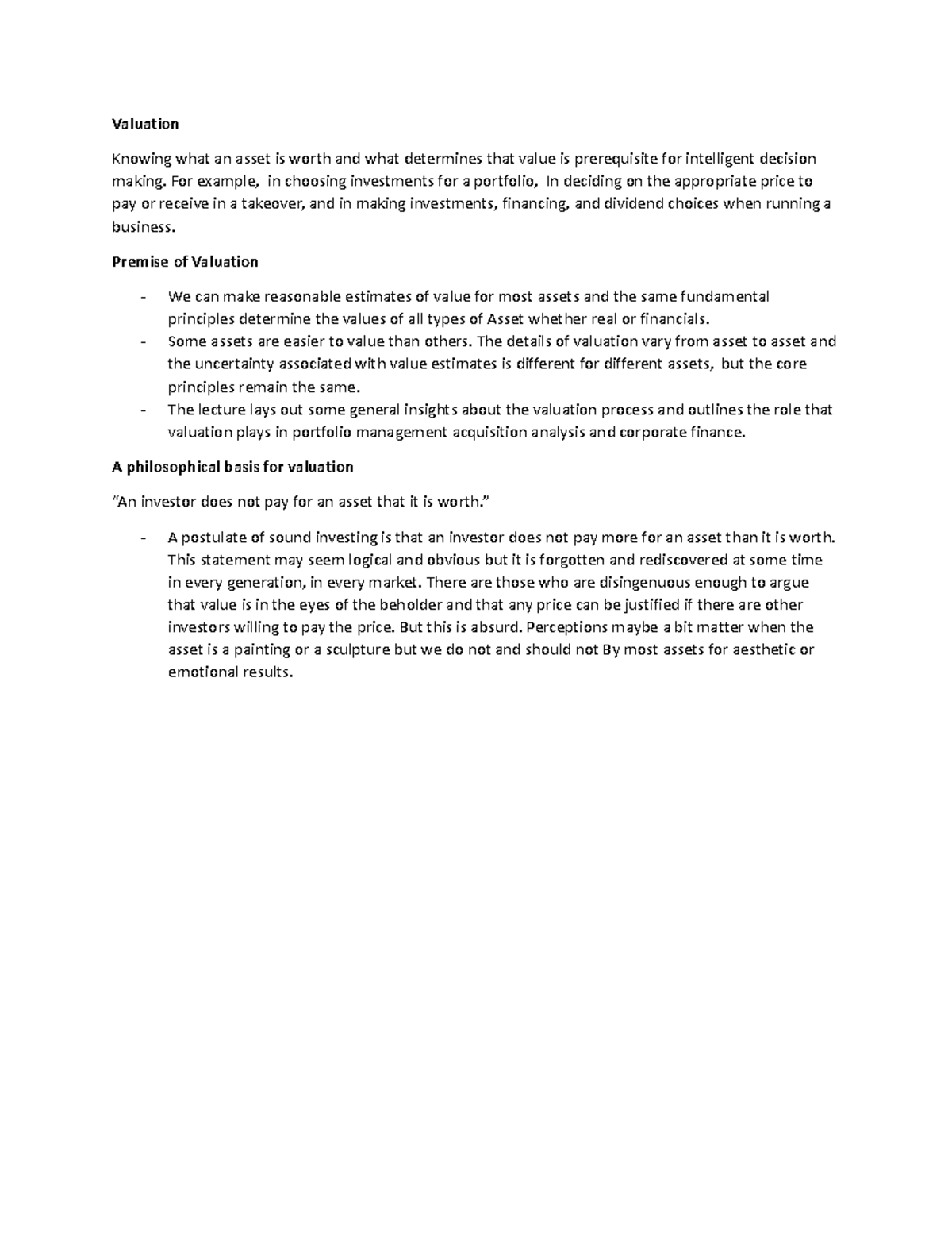 Document - Random - Valuation Knowing what an asset is worth and what ...