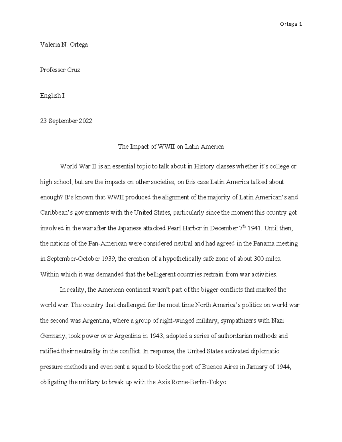 Latin America In WWII-1669421047154 - Valeria N. Ortega Professor Cruz ...