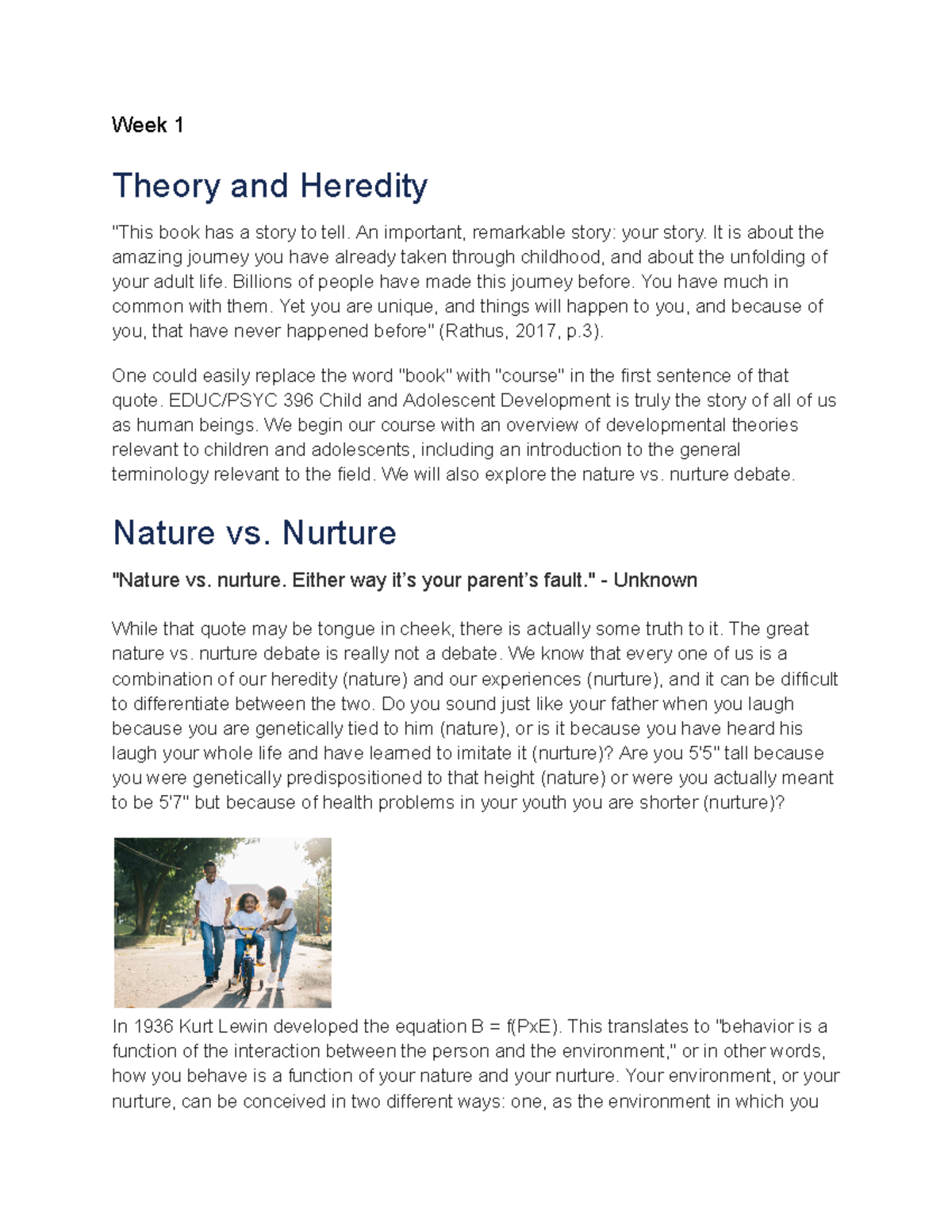 EDUC 396 notes - Google Docs - Week 1 Theory and Heredity "This book ...