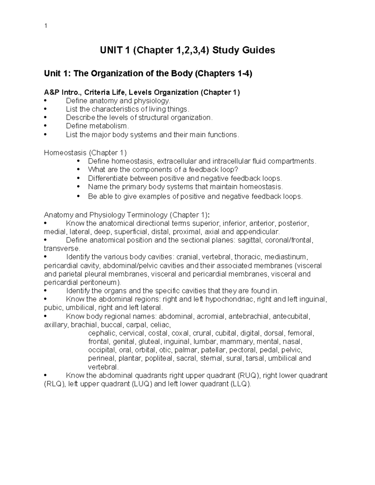 BIO233 Study guide for U1 (Chapter 1,2,3,4) - Tagged - UNIT 1 (Chapter ...