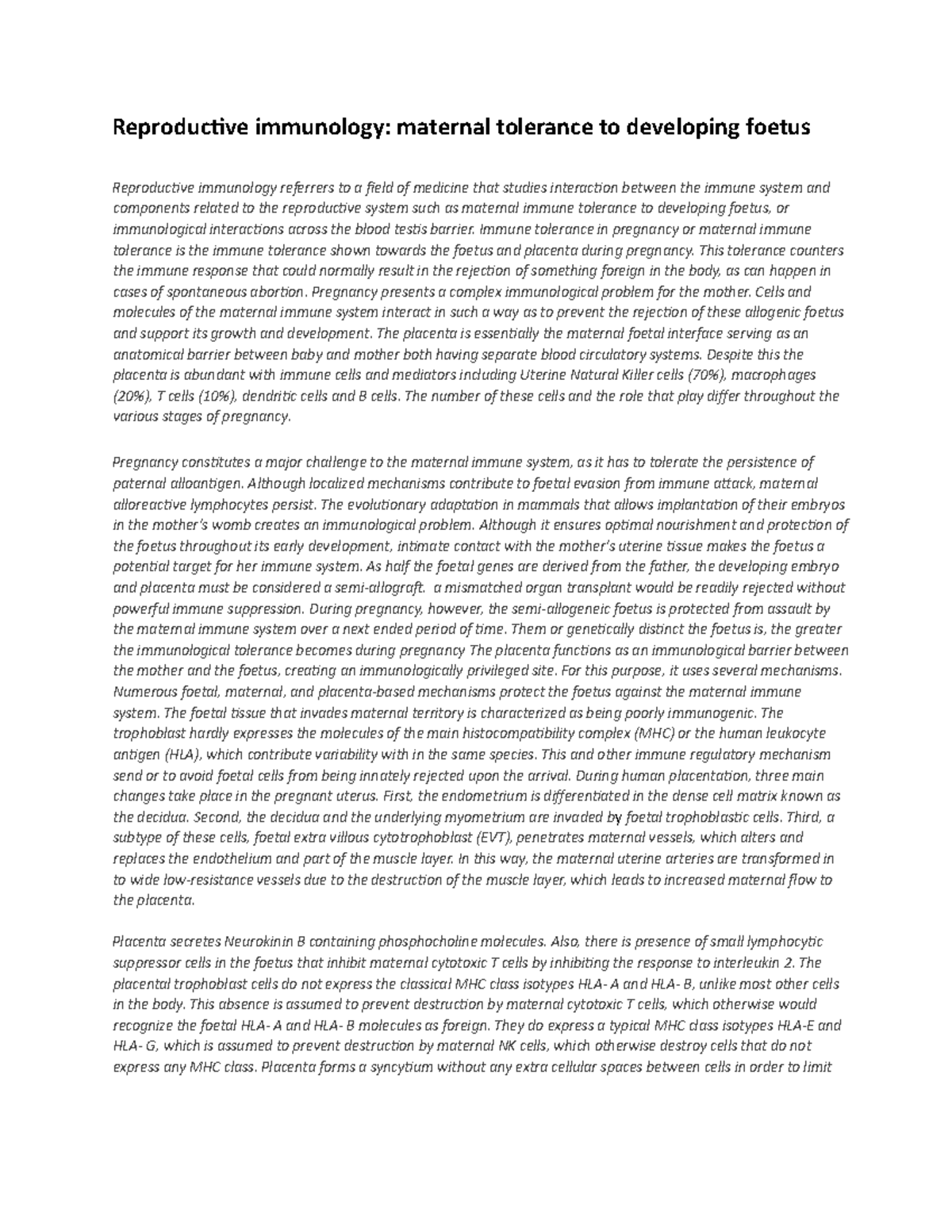 Maternal tolerance to developing foetus - Reproductive immunology ...
