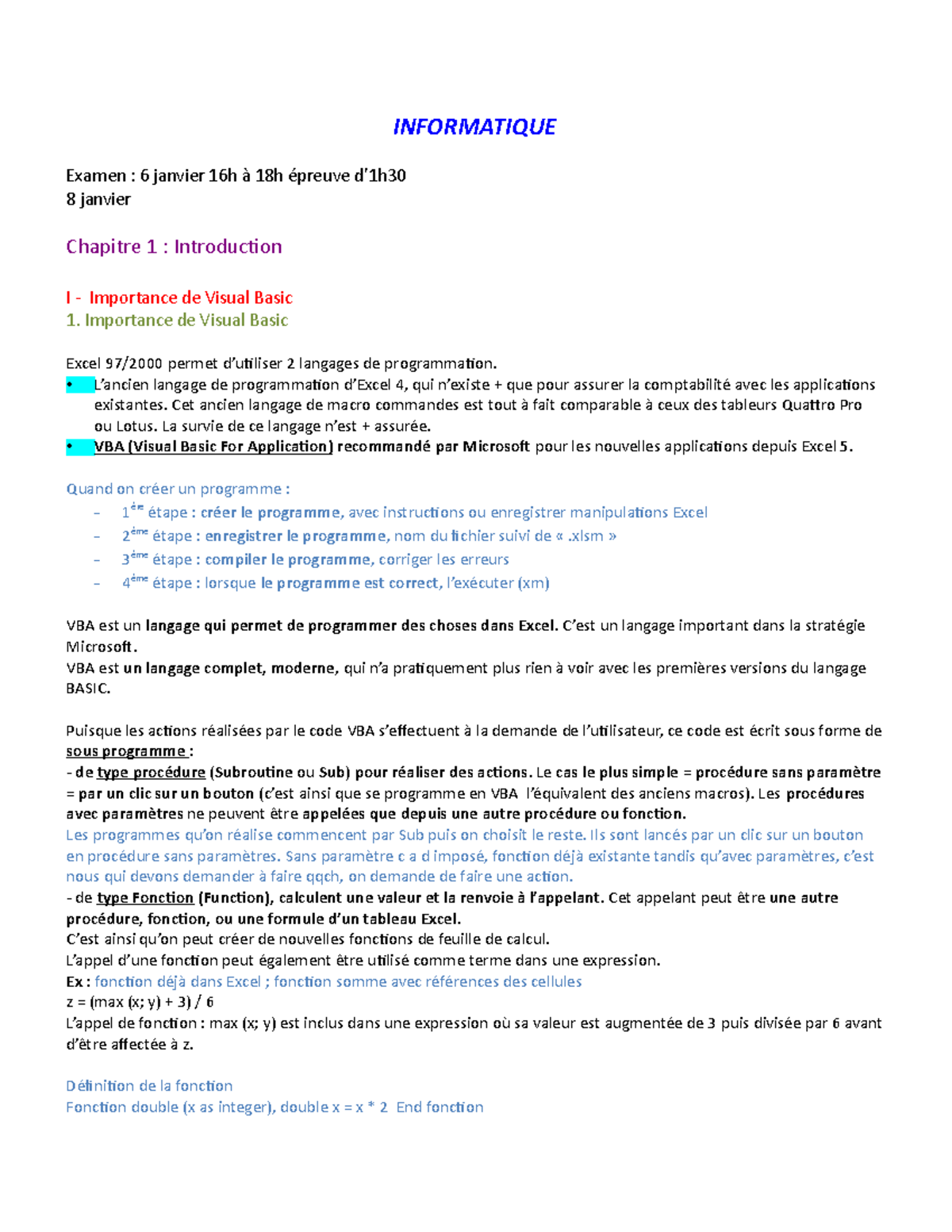 Informatique - INFORMATIQUE Examen : 6 janvier 16h 18h 8 janvier ...