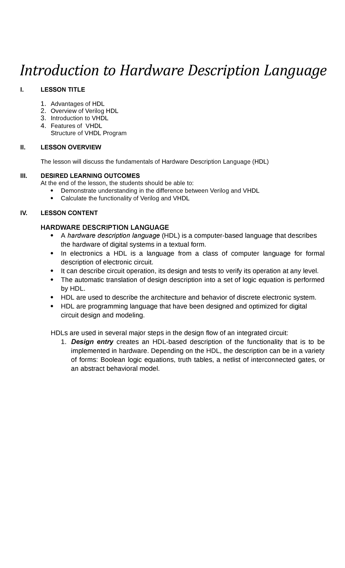 Module 1-Introduction to Hardware Description Language - Introduction to Hardware Description ...