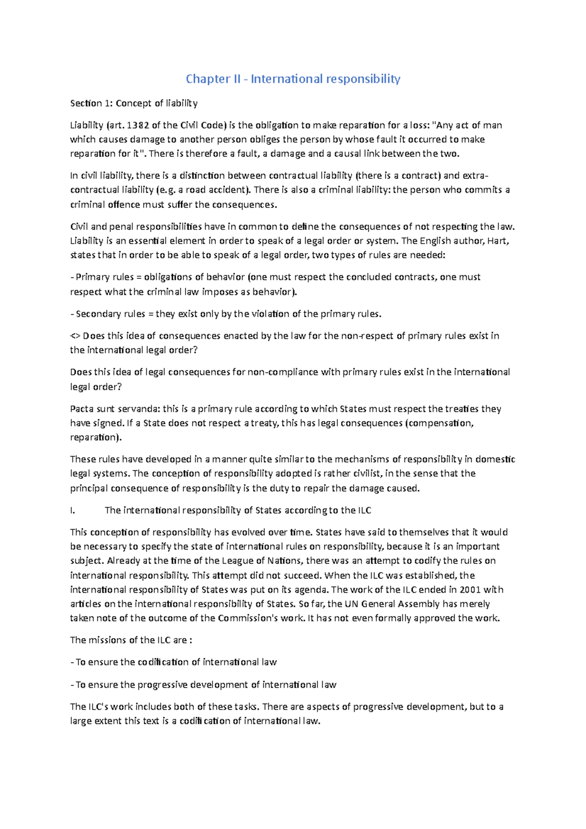 Chapter II - 1382 of the Civil Code) is the obligation to make ...