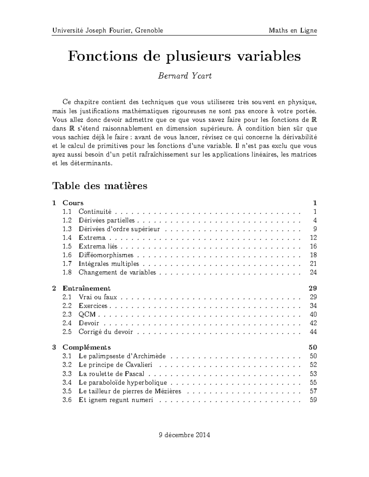 Fonctions de plusieurs variables - Université Joseph Fourier, Grenoble ...