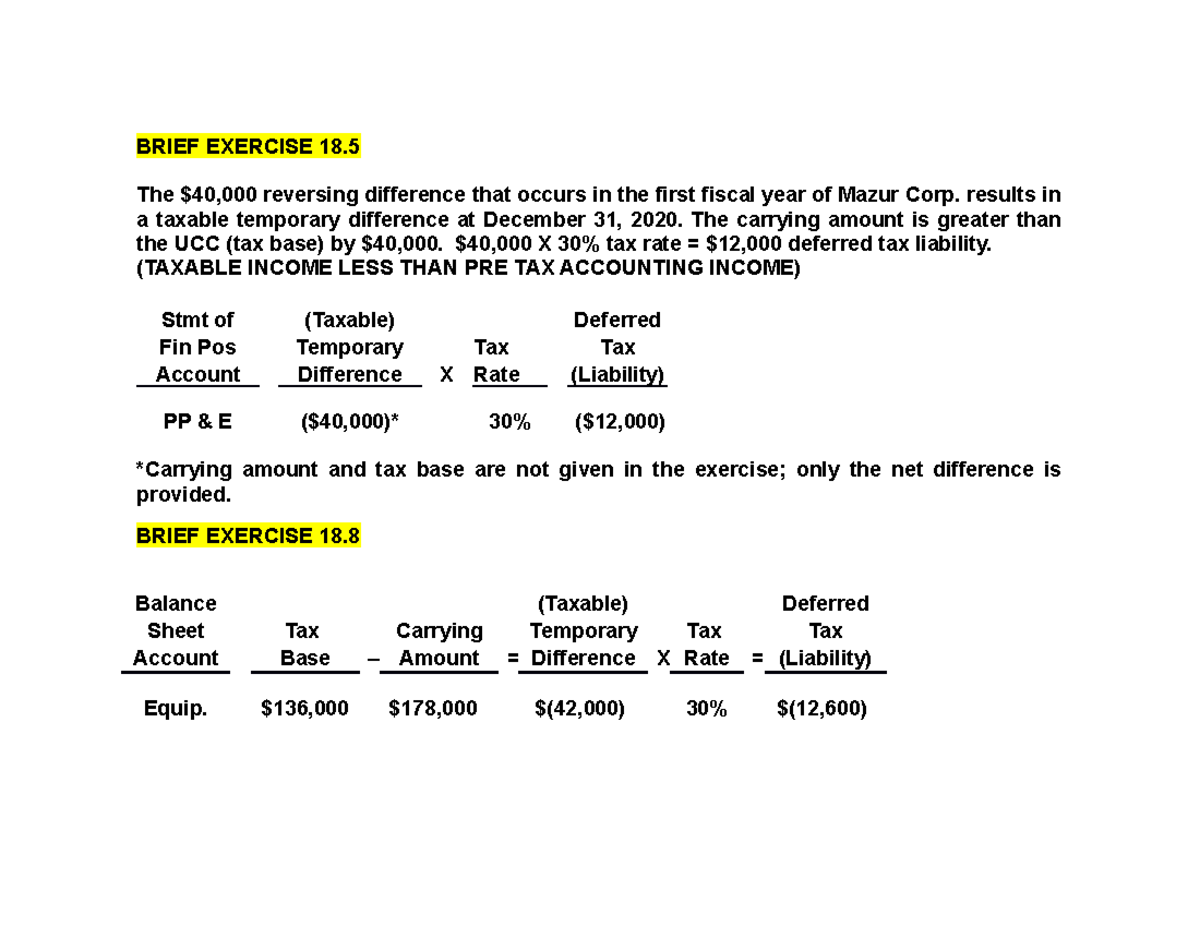 Acct285 Ch18 Homework Sol 12th - BRIEF EXERCISE 18. The $40,000 reversing difference that occurs ...
