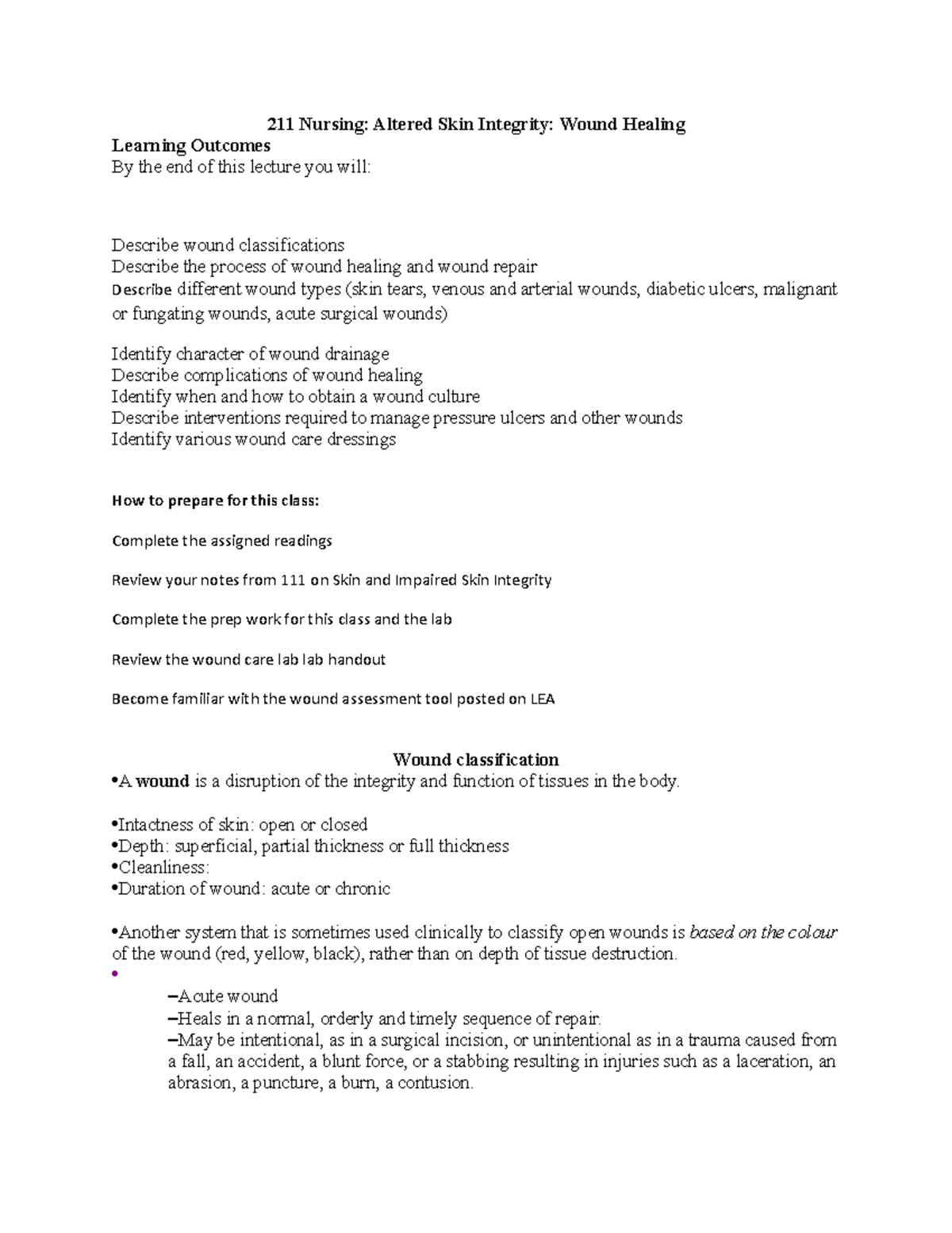 Class 1:Impaired Skin integrity - 211 Nursing: Altered Skin Integrity ...