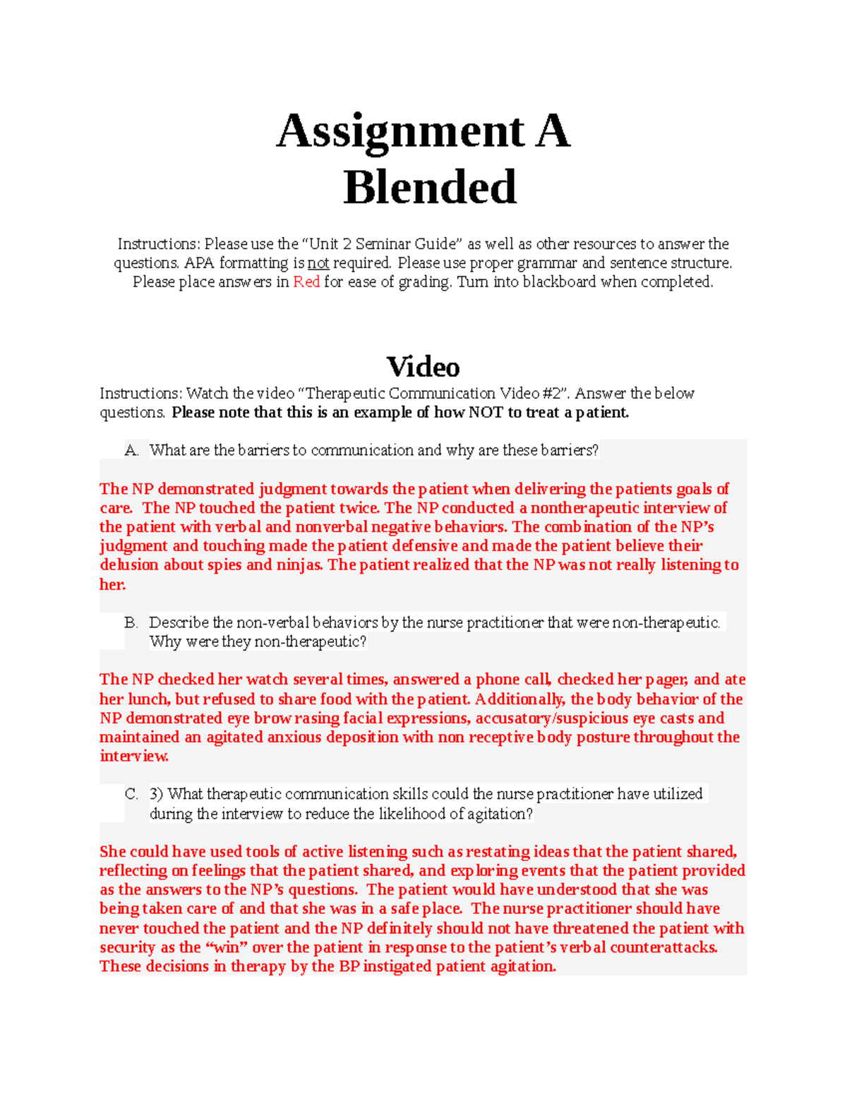 AAssignment - check it out - Assignment A Blended Instructions: Please use the “Unit 2 Seminar ...