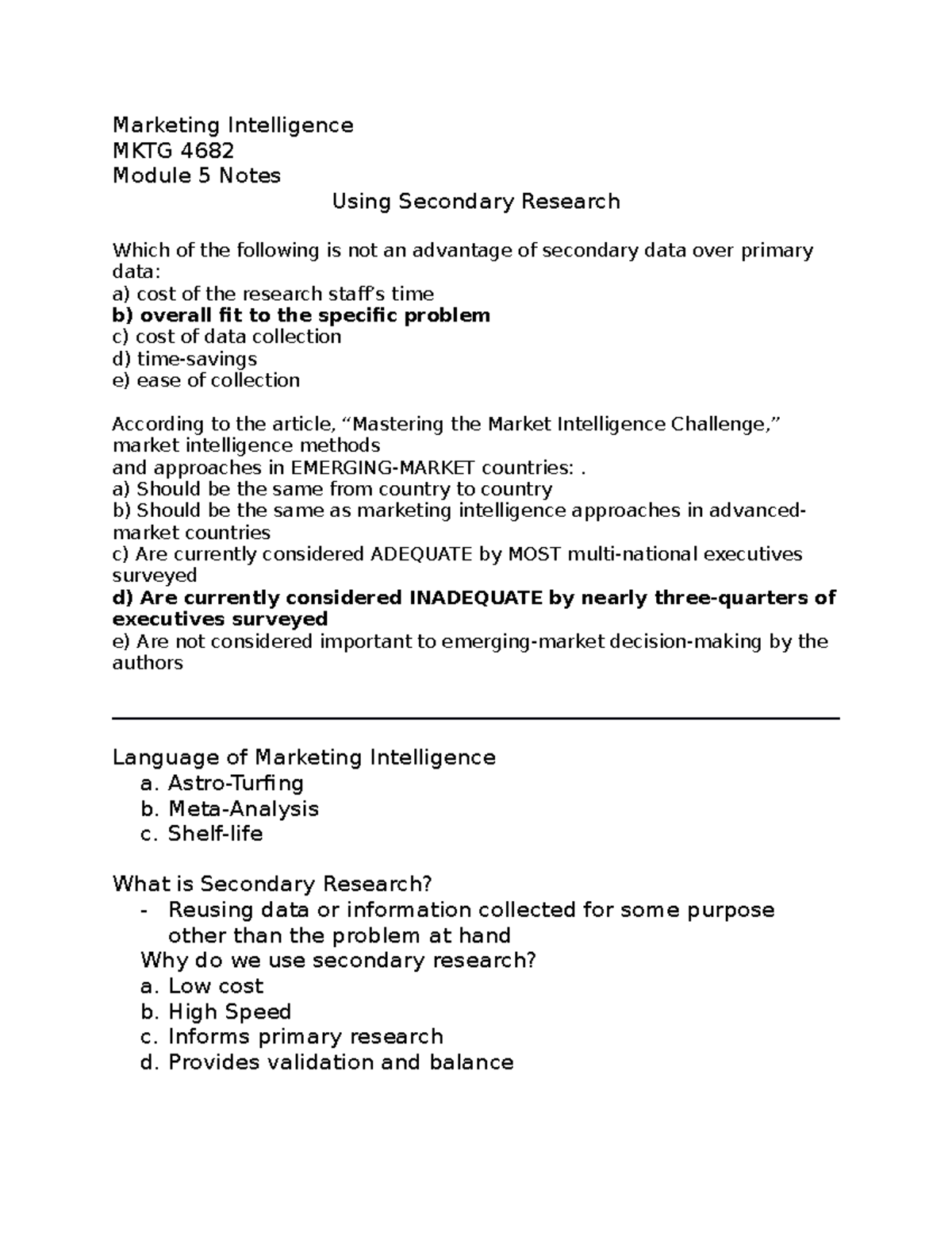Marketing Intelligence Module 5 Notes - Marketing Intelligence MKTG ...