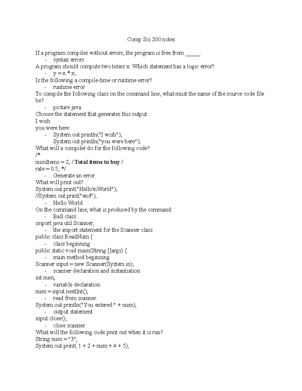 Comp Sci 200 Notes Overview Of All Of Computer Science 200 Comp Sci 200 Notes If A Program